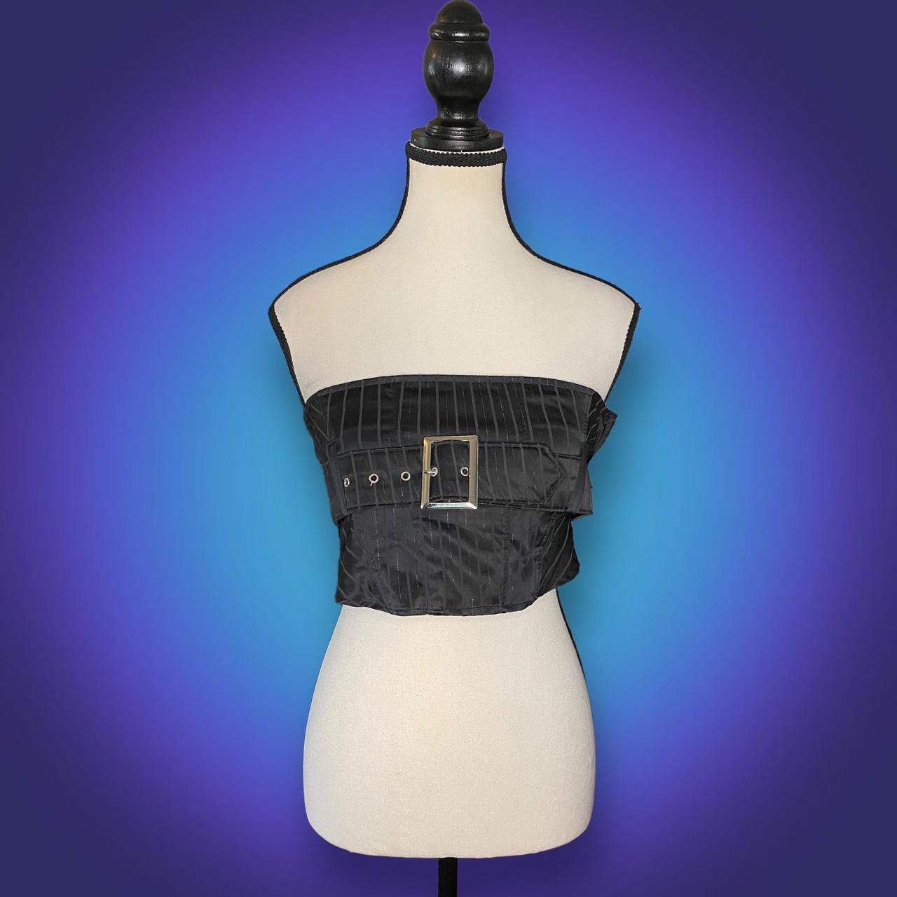 Vtg/ Y2K A’Gaci Corpcore Pinstripe Buckle Bustier... - Depop