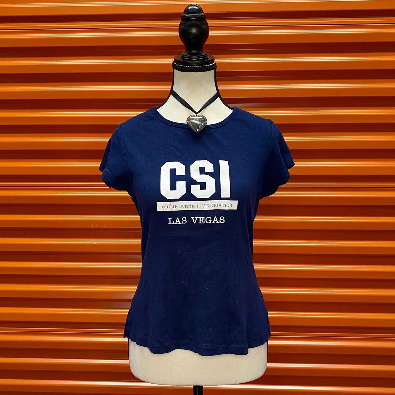 Vtg/ Y2k Navy blue CSI graphic baby tee tagged... - Depop
