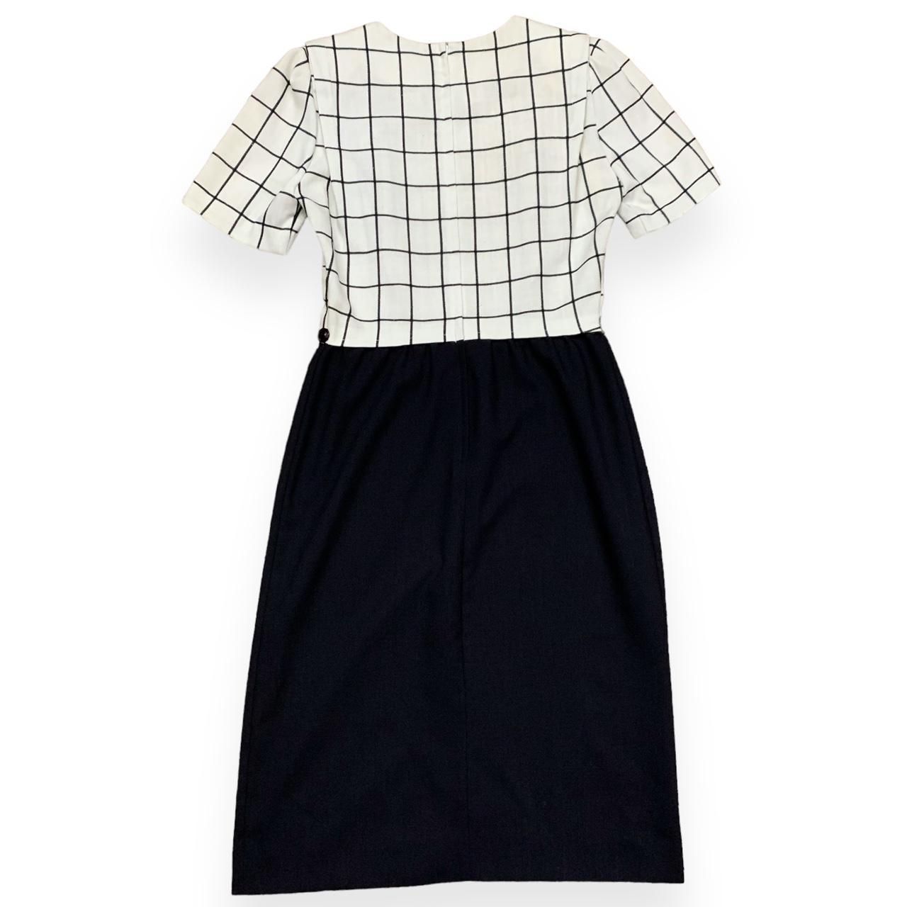 Vintage 1970s Leslie Fay Black Cream Check Print... - Depop