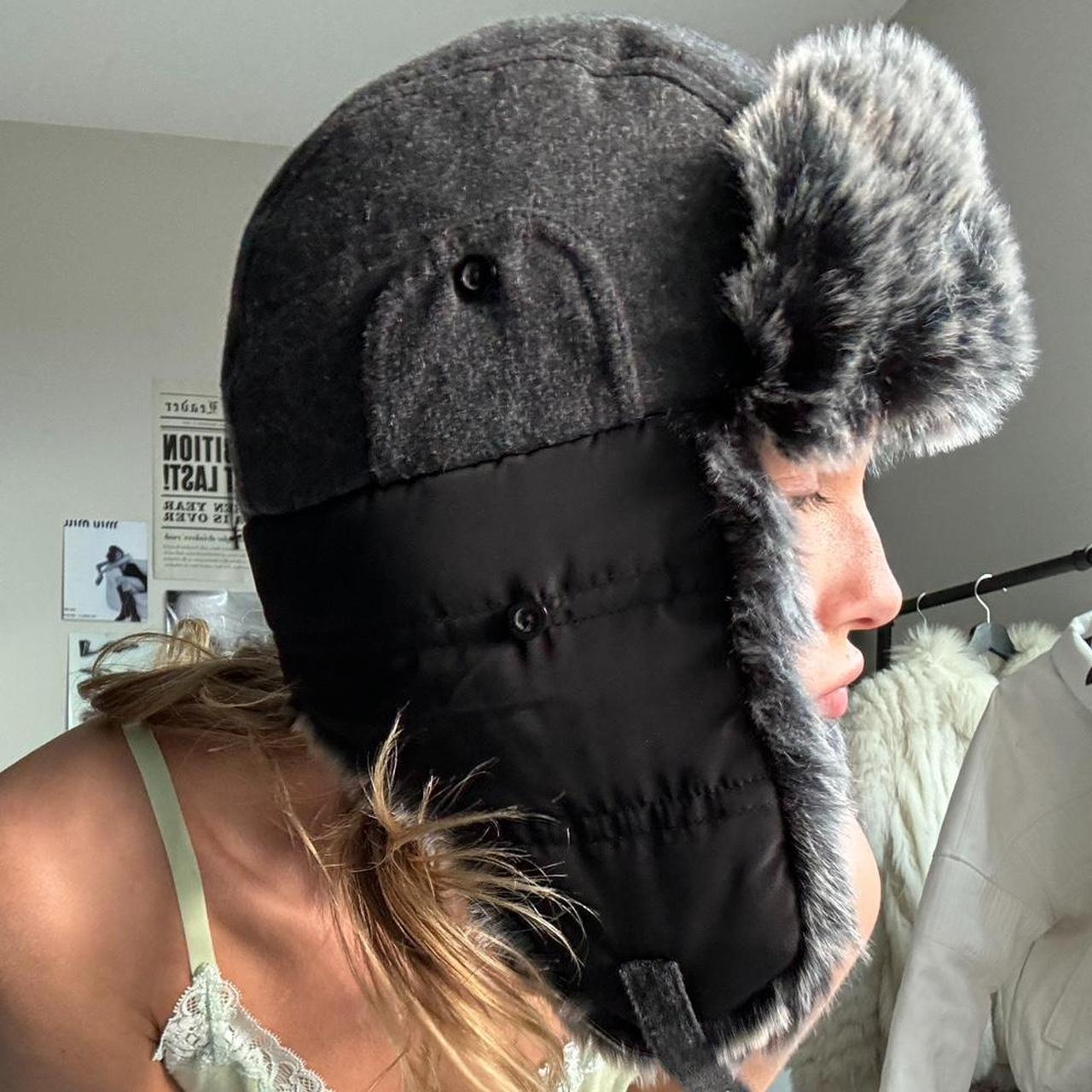 soft charcoal gray trapper fur... - Depop