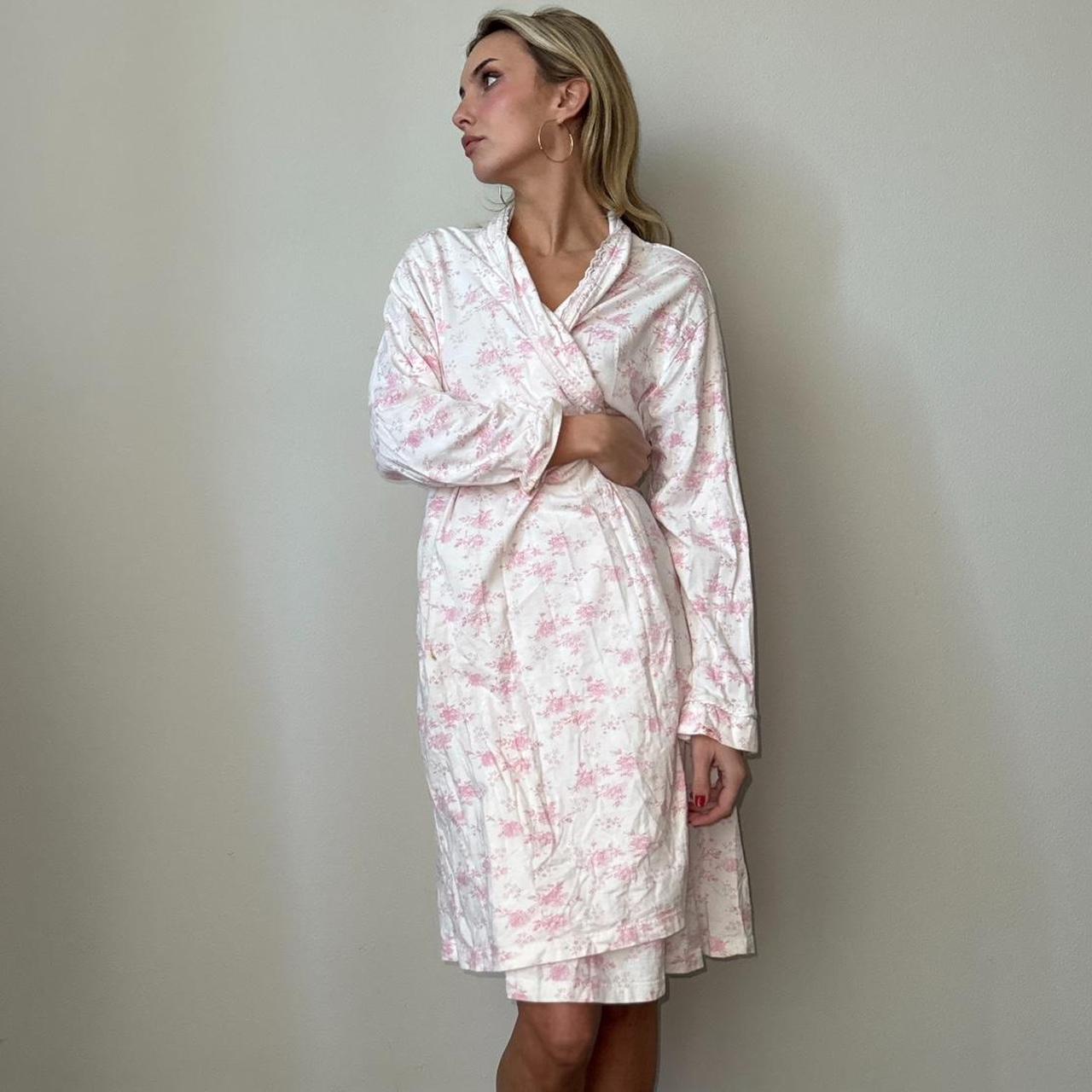 coquette pink dainty floral robe missing tie around... - Depop