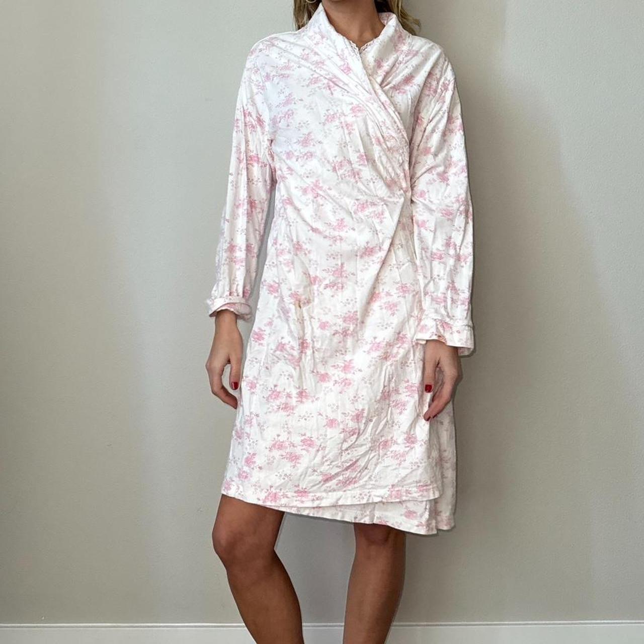 coquette pink dainty floral robe missing tie around... - Depop