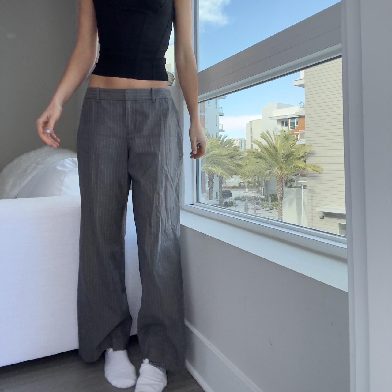 gray pinstripe low rise slacks - Depop