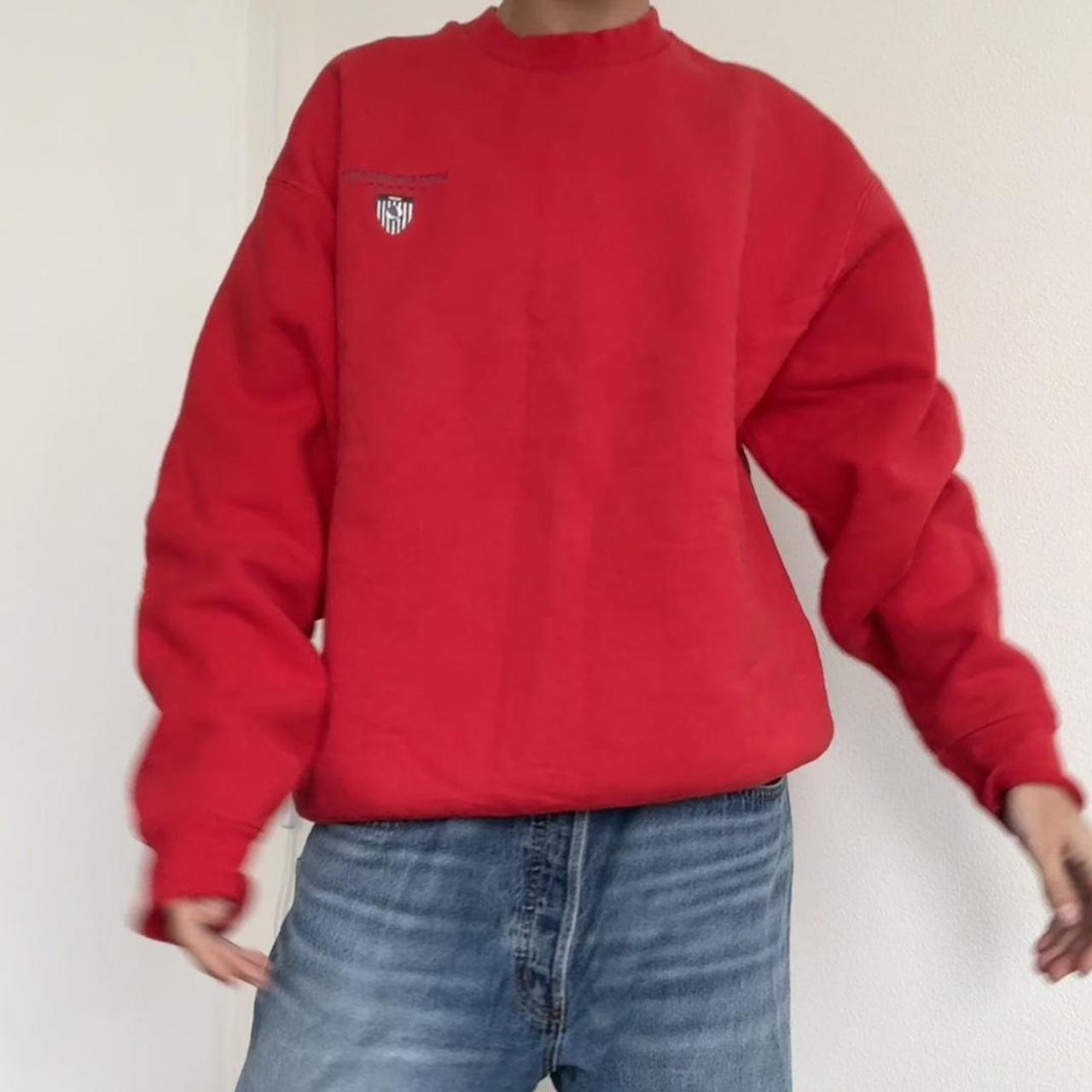 Bright red oversized vintage crewneck Model... - Depop