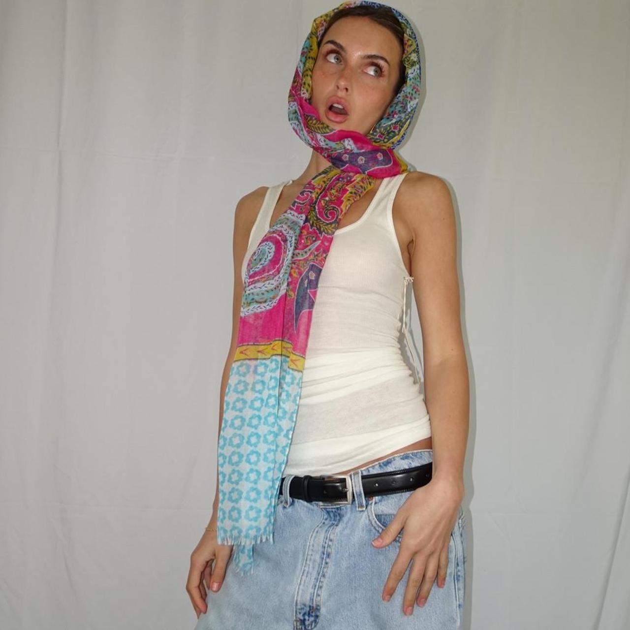 boho colorful head scarf model is 5’7 size women’s... | Depop