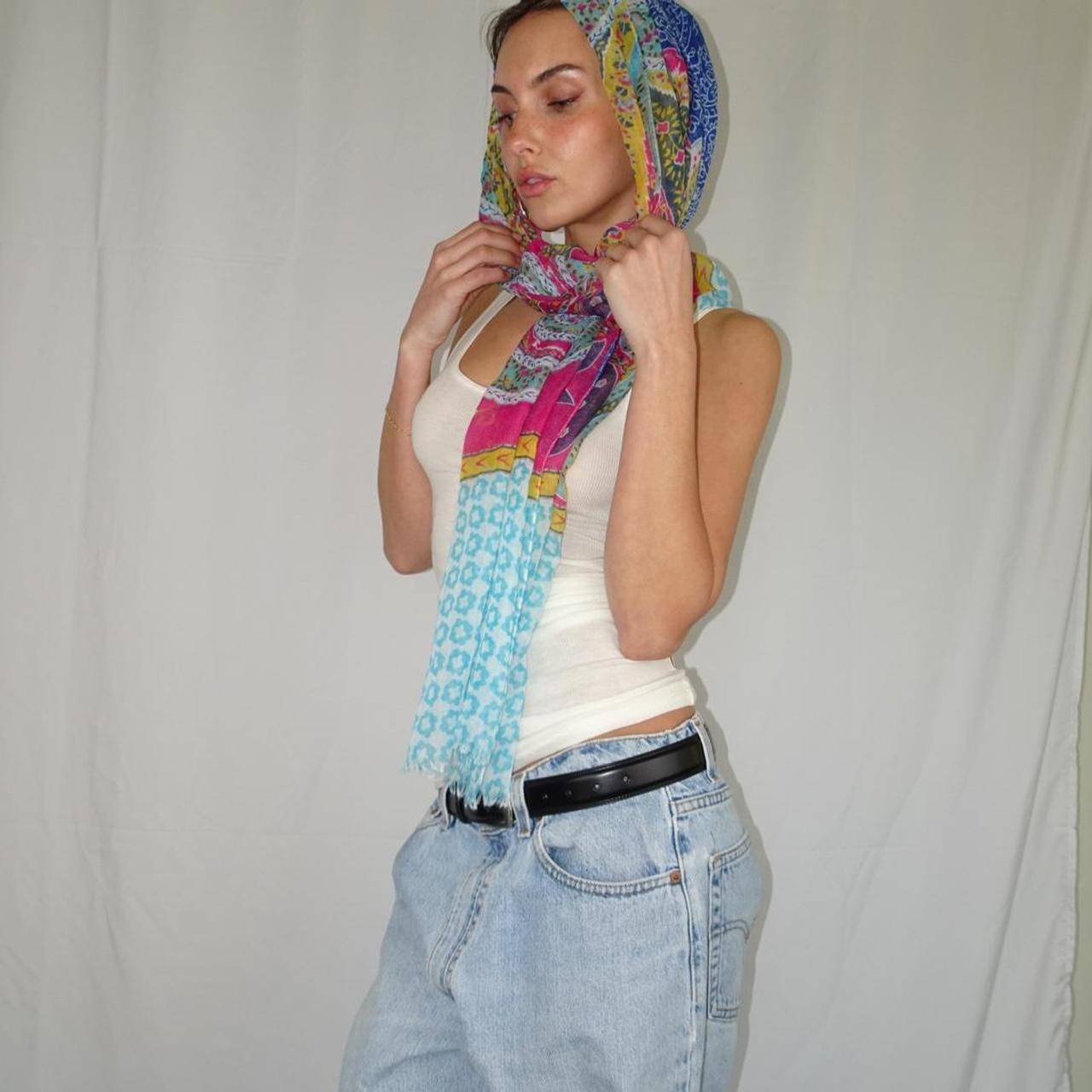 boho colorful head scarf model is 5’7 size women’s... | Depop
