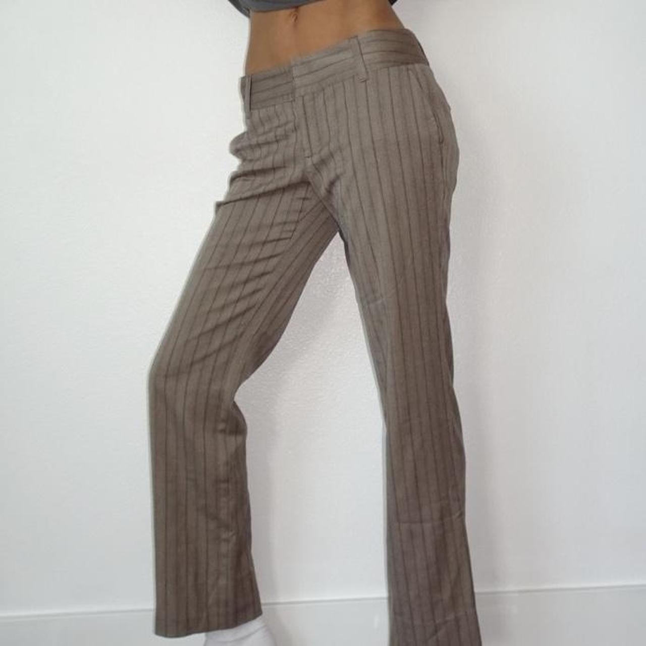 00s low rise brown pinstripe dress pants stretch... | Depop