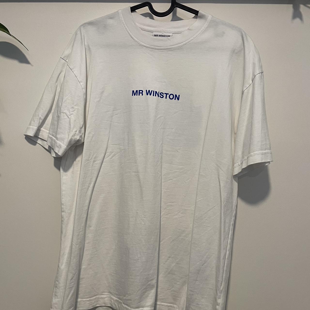 Mr Winston tshirt, blue print on front and back Size S - Depop