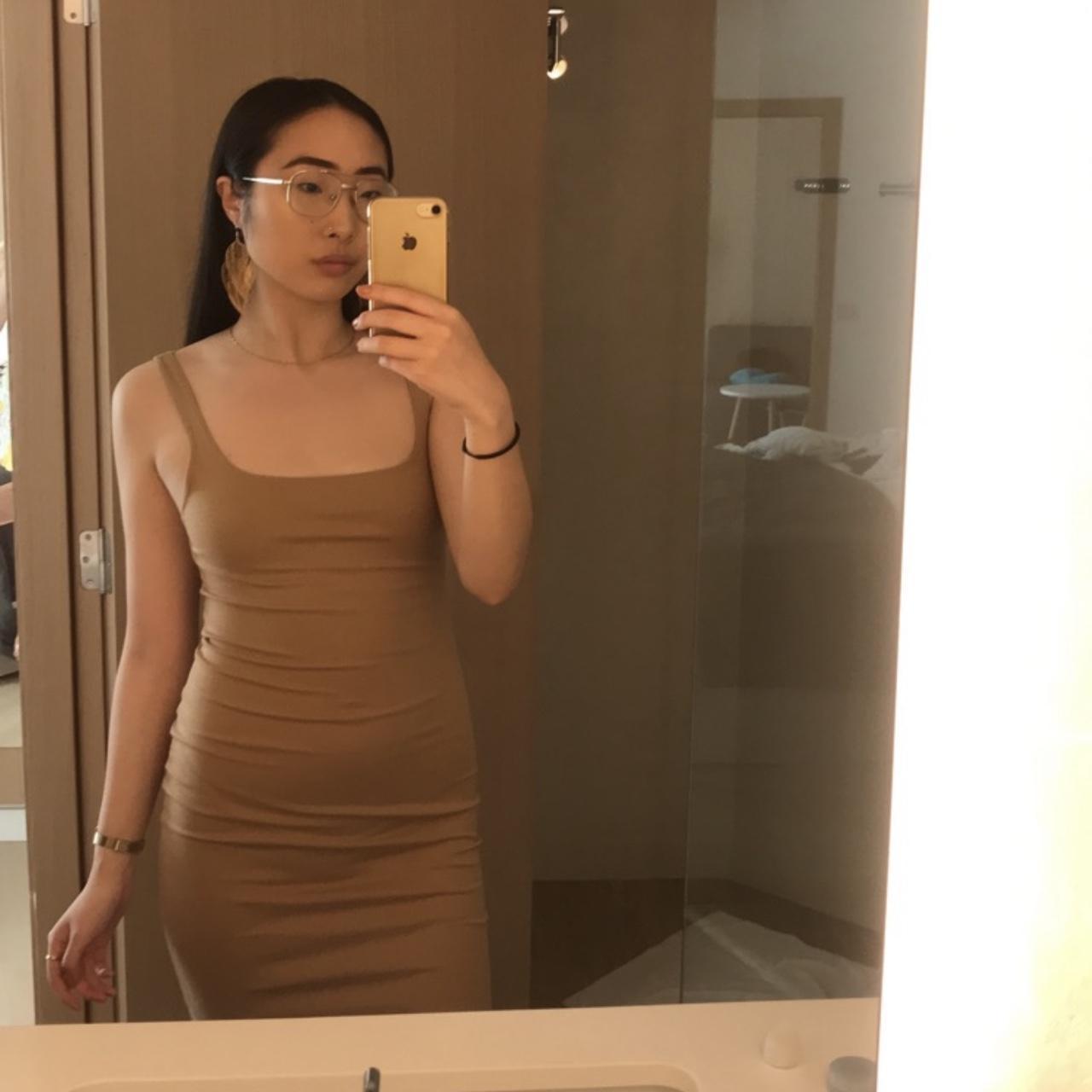 Zara tan bodycon midi dress - only worn 2... - Depop