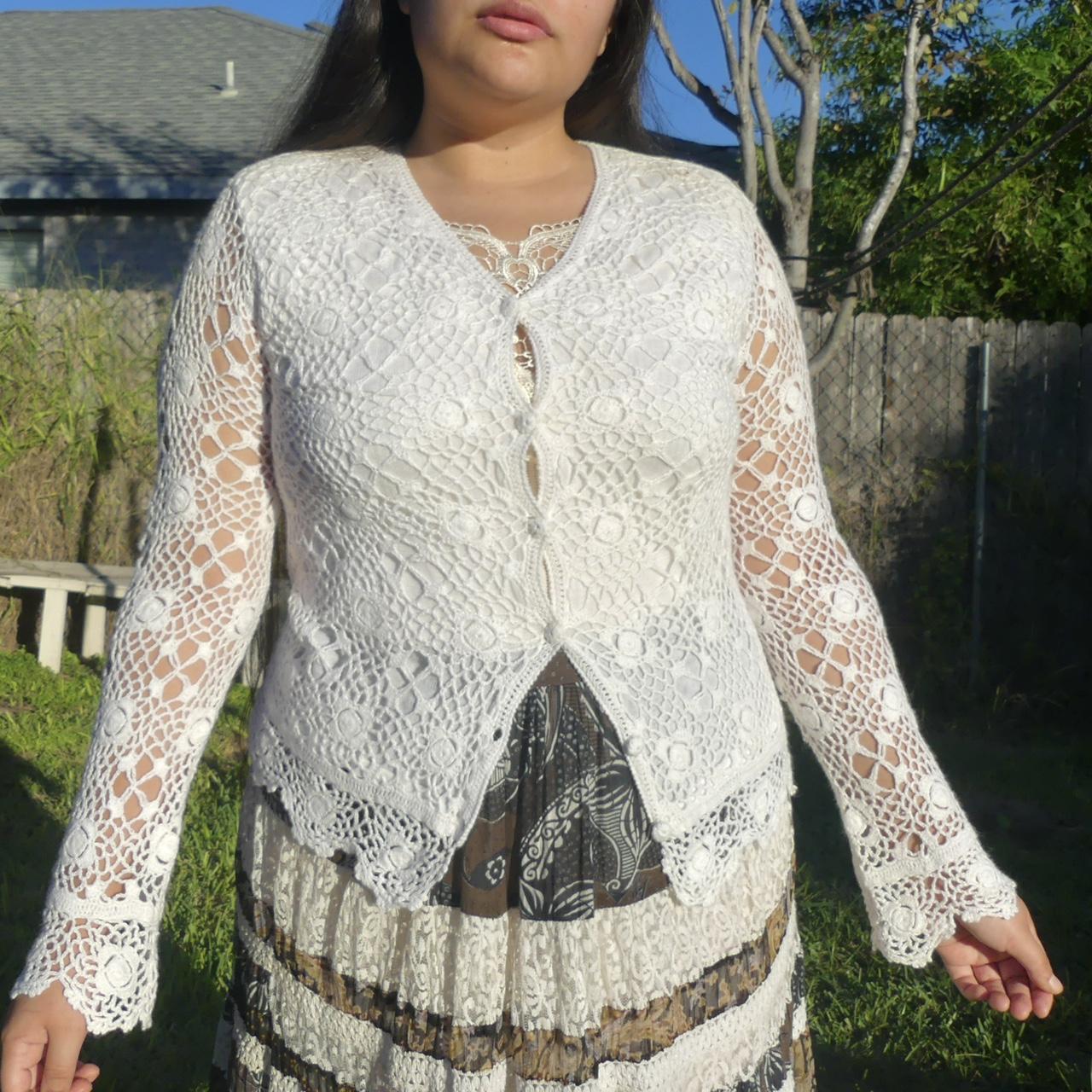 90s vintage white crochet cardigan. New with tag.... - Depop