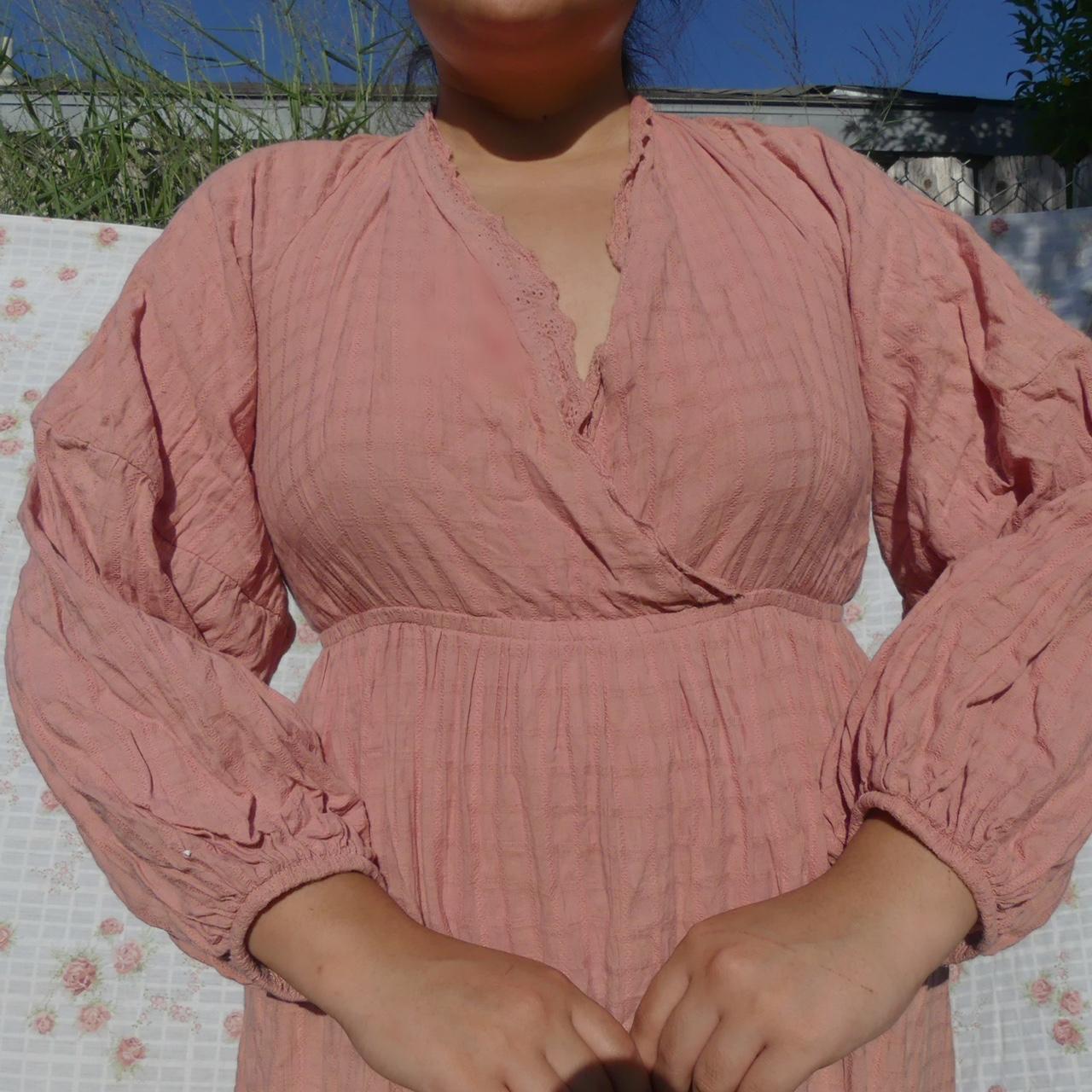 Pink prairie dress. Deep plunging lace neckline as... - Depop