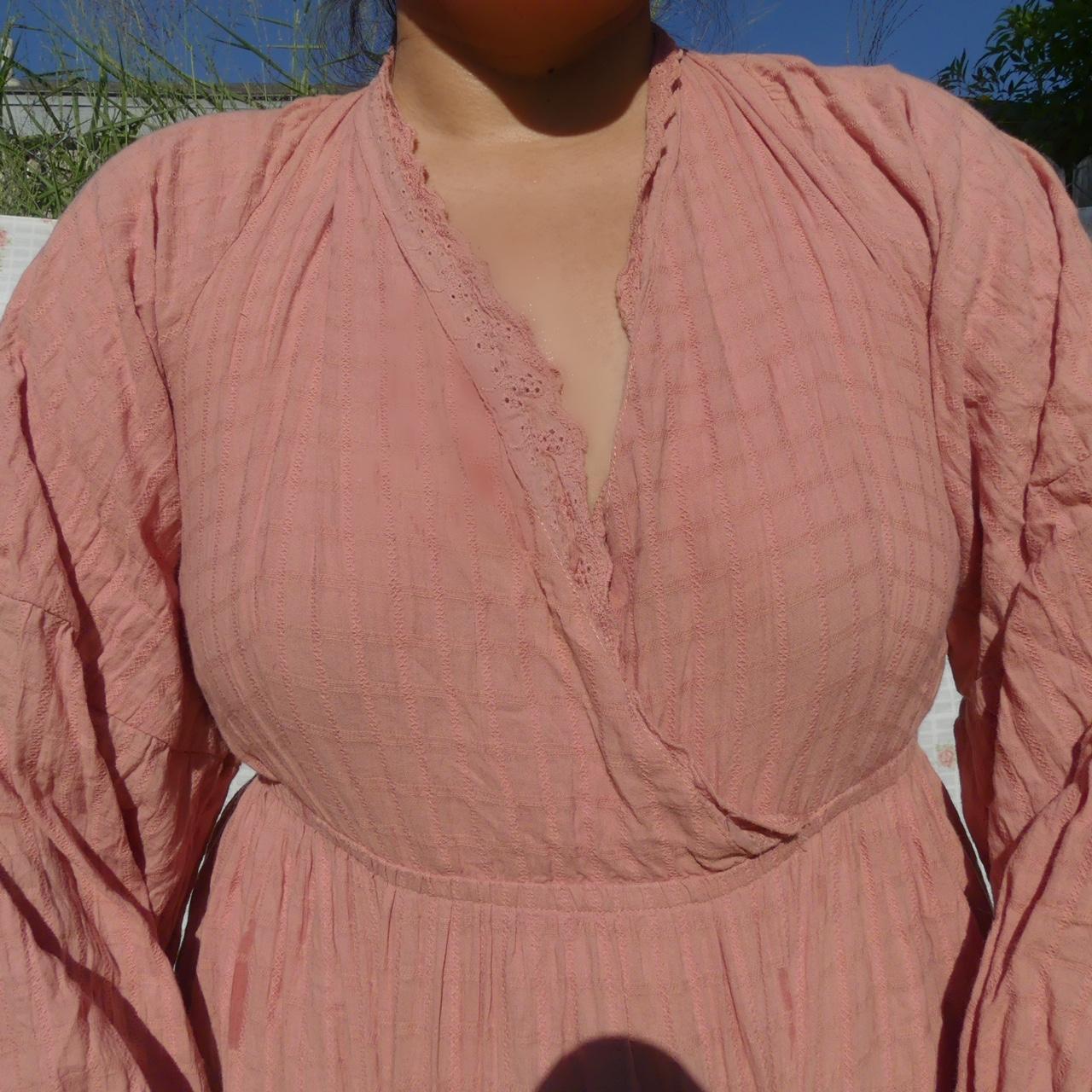 Pink prairie dress. Deep plunging lace neckline as... - Depop