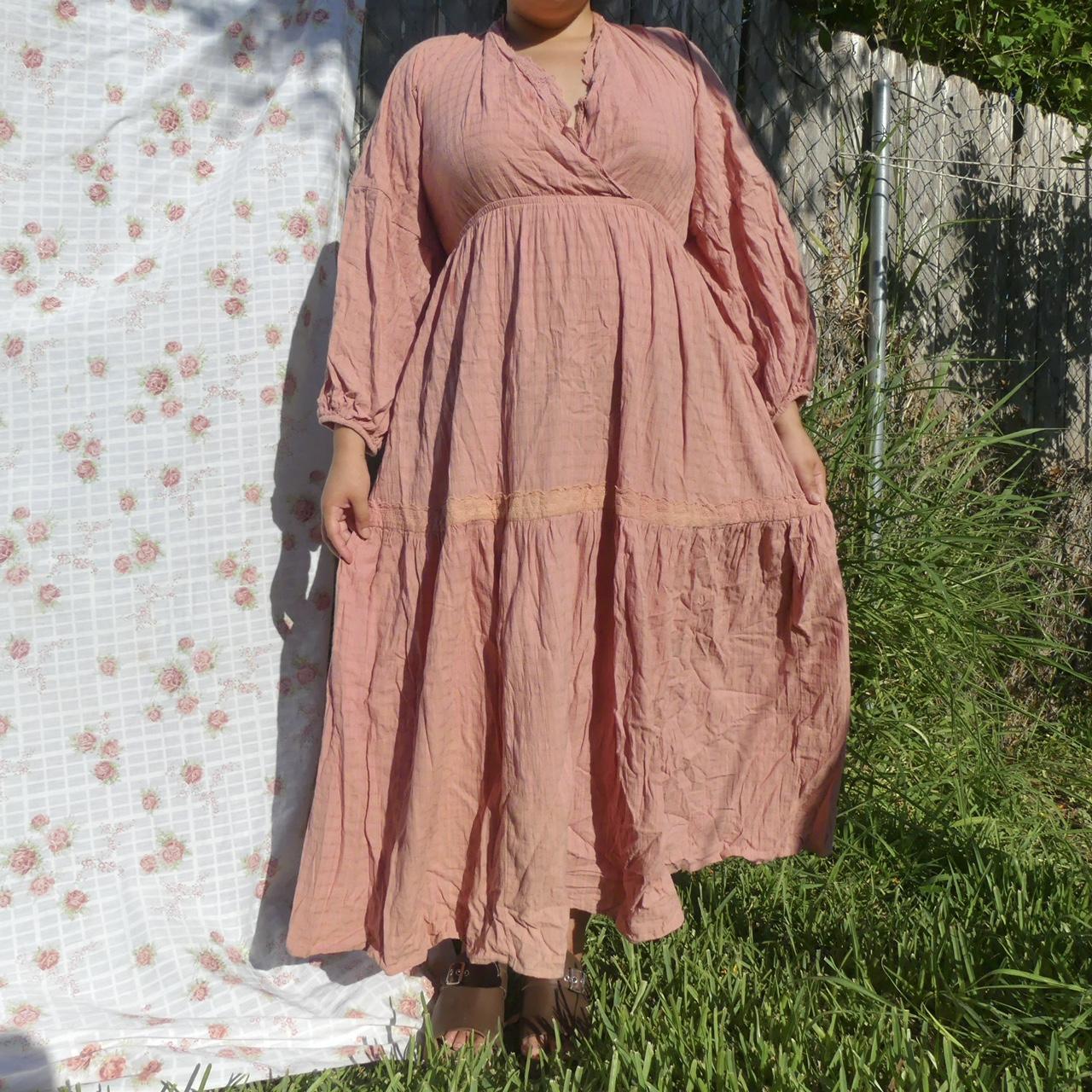Pink prairie dress. Deep plunging lace neckline as... - Depop