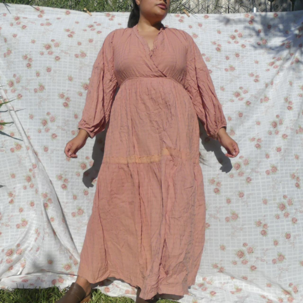 Pink prairie dress. Deep plunging lace neckline as... - Depop