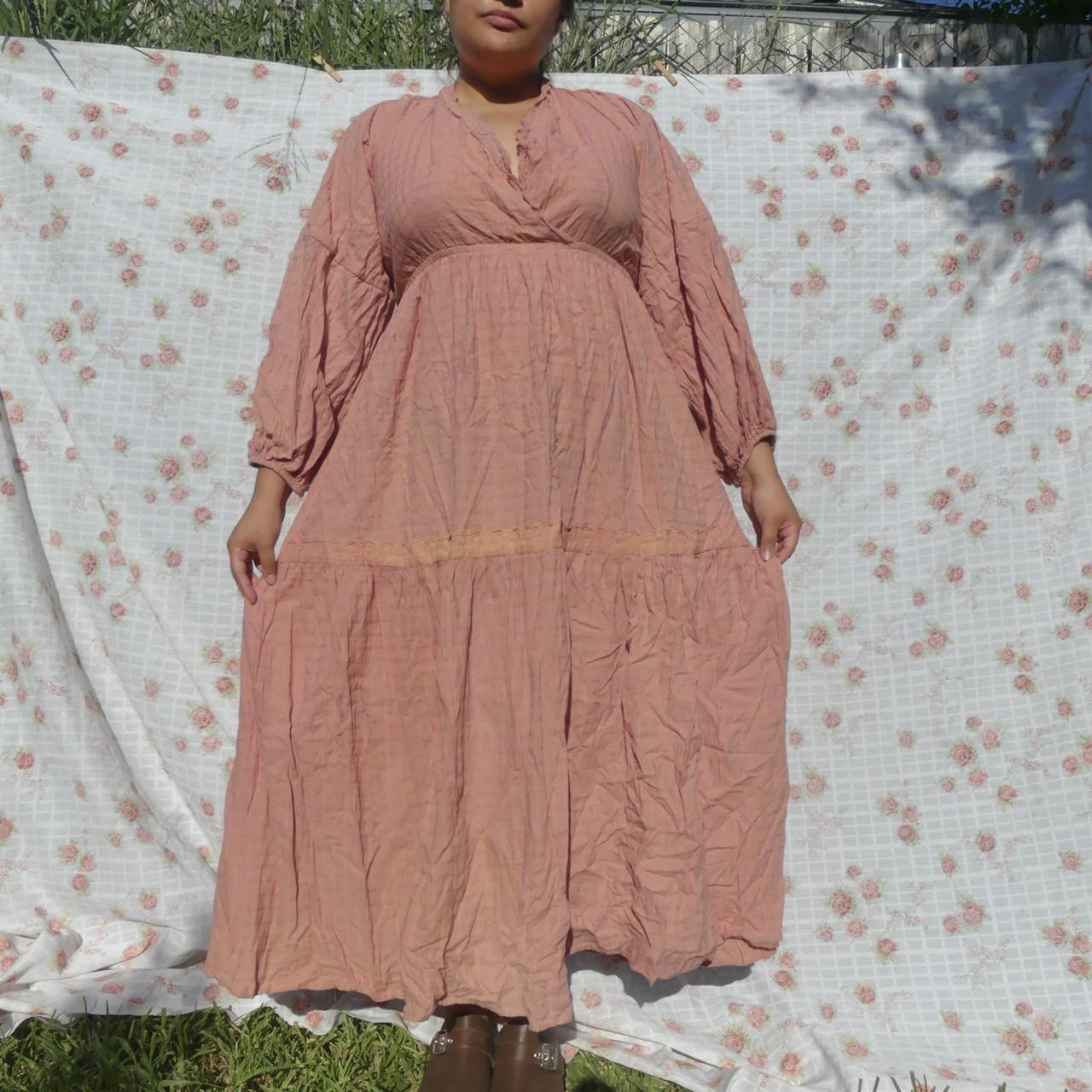 Pink prairie dress. Deep plunging lace neckline as... - Depop