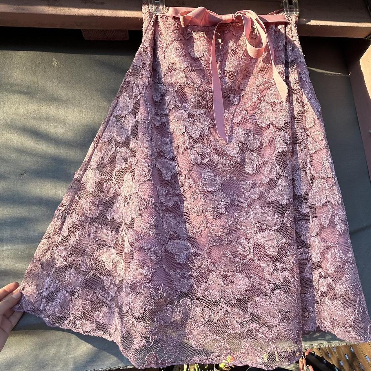 90s vintage pink lace skirt with ribbon bow belt.... - Depop
