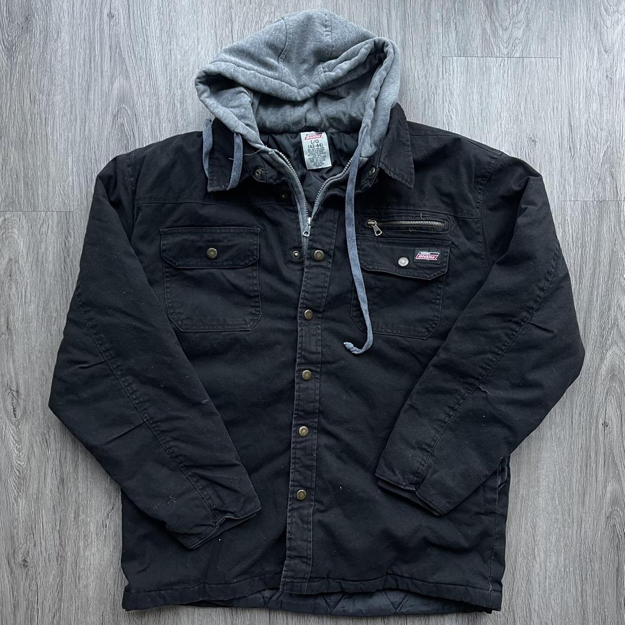 Vintage Dickies Hooded Jacket Black With Grey Hood Depop