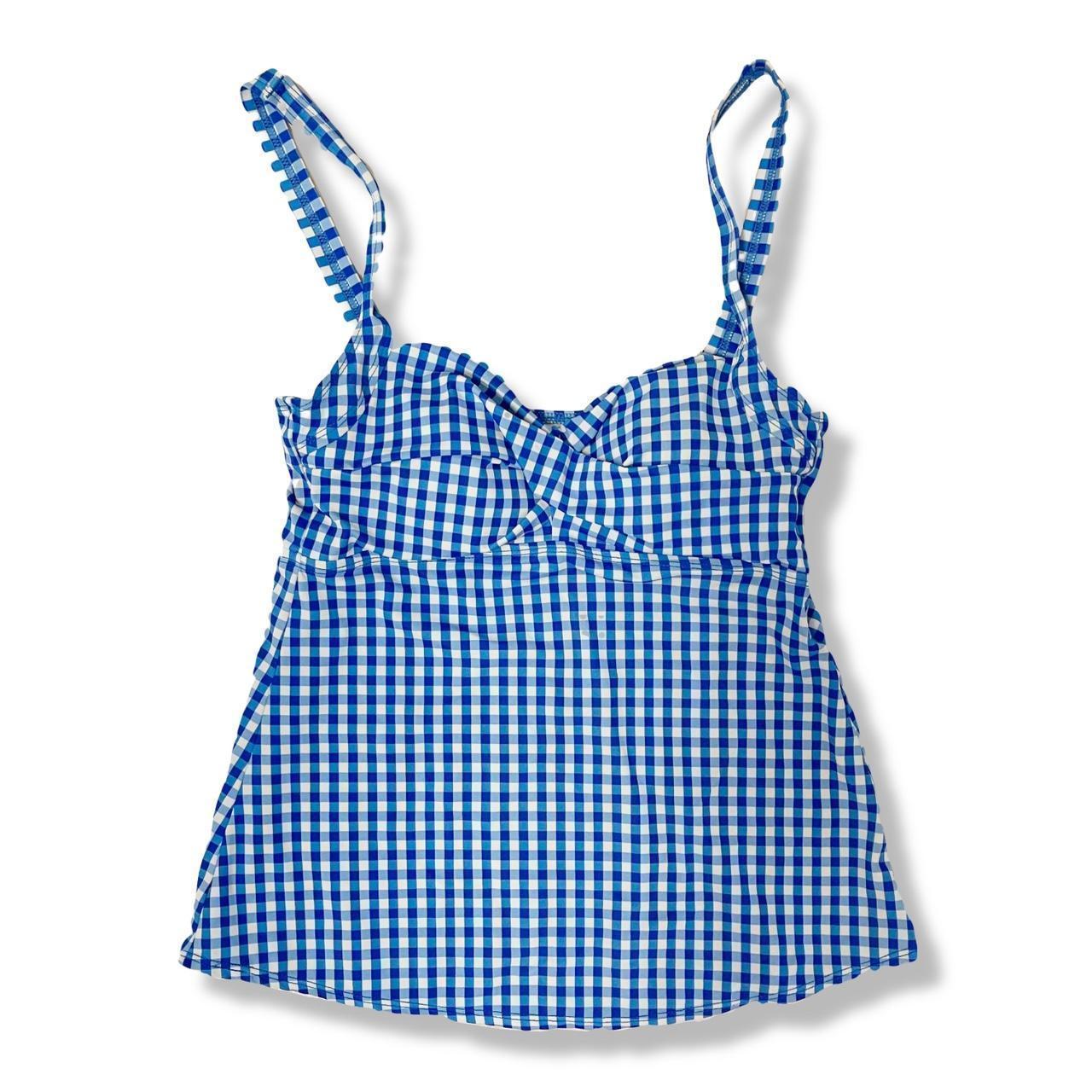 Vintage Beach House Blue and White Checkered Swim... - Depop