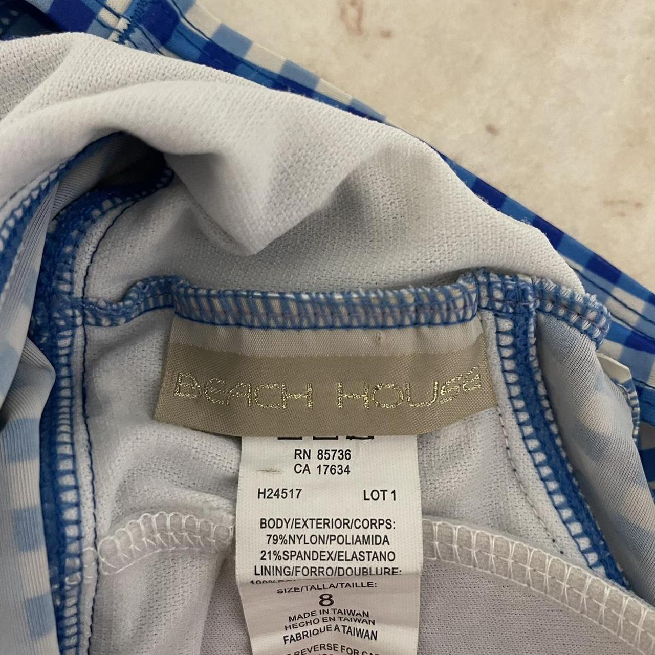 Vintage Beach House Blue and White Checkered Swim... - Depop