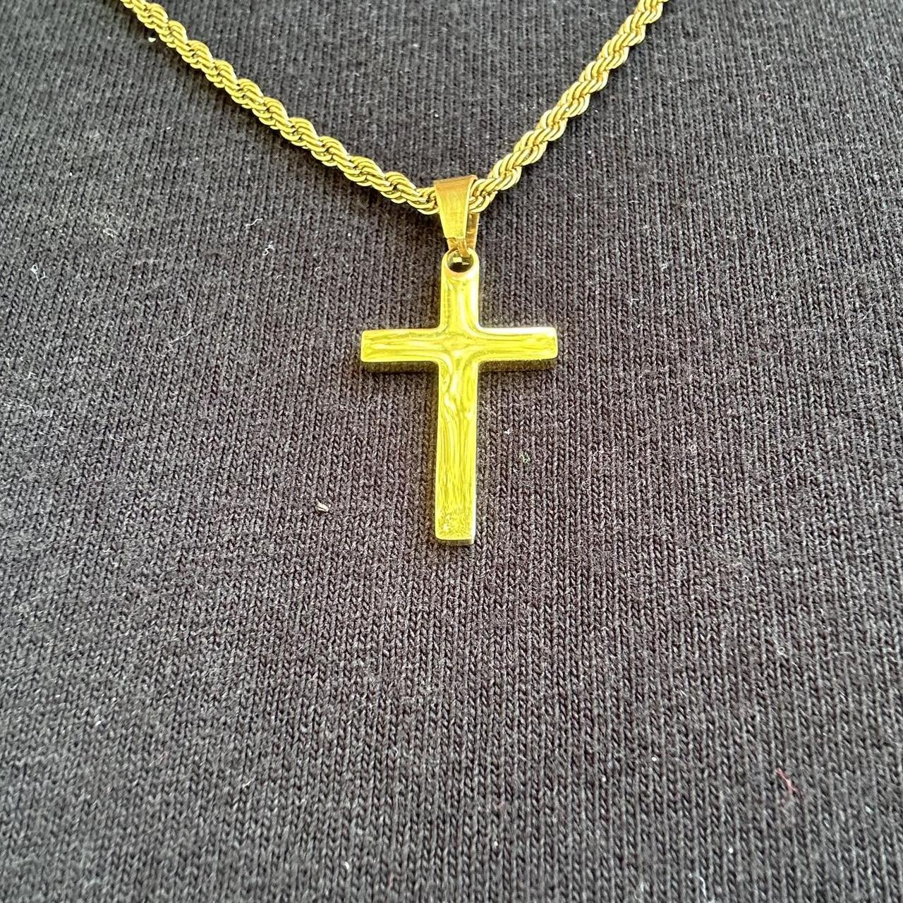 Jesus gold cross necklace chain. Shipping is... - Depop