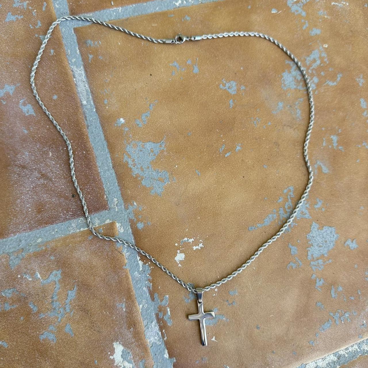 Jesus silver cross necklace chain. Shipping is... - Depop