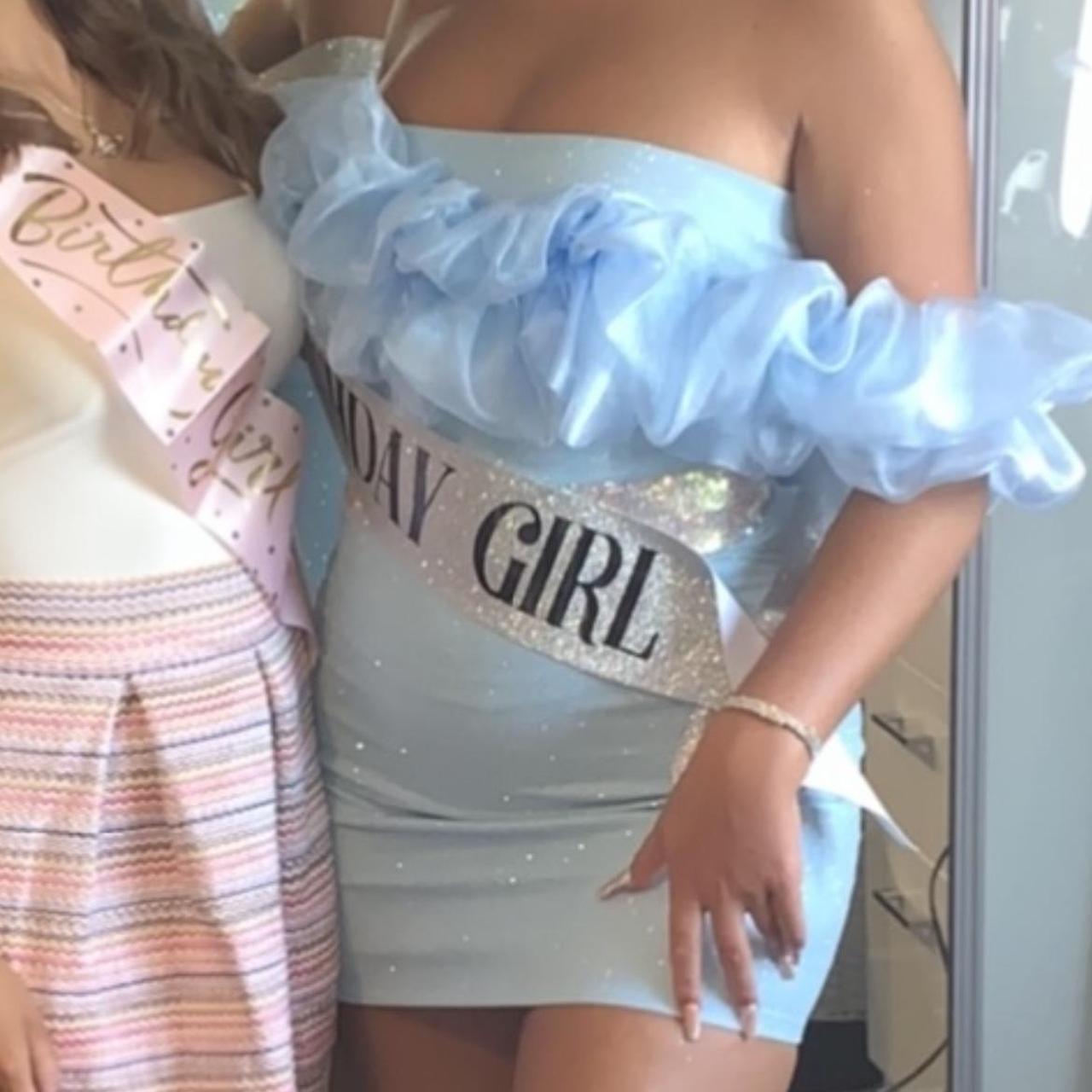 The Seraphina Collection strapless blue sparkly... - Depop