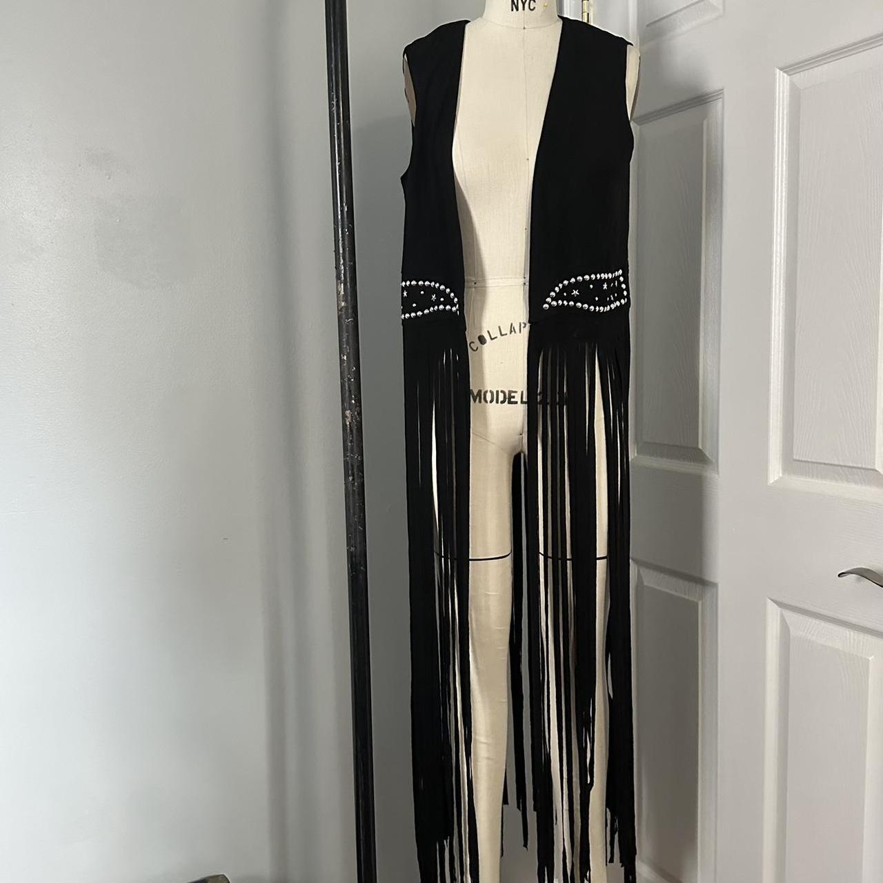 BLACK SUEDE FRINGE WESTERN VEST • floor length... - Depop