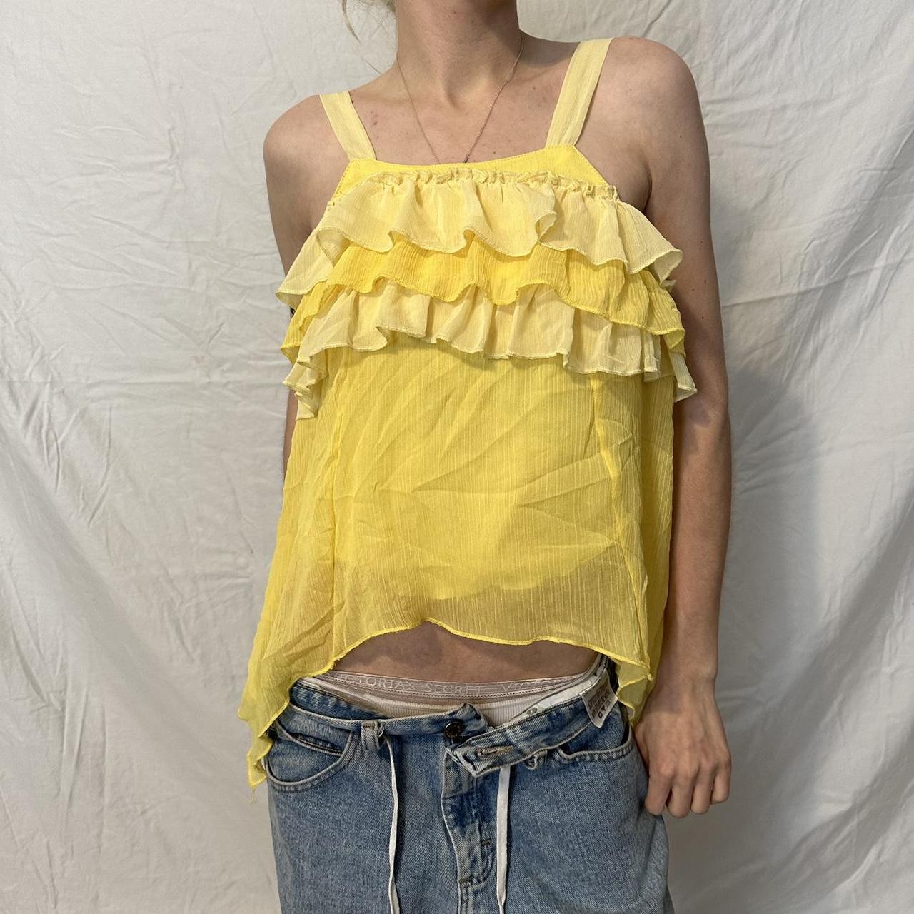 FLIRTY FLUTTER FAIRY RUFFLE TOP • bright yellow... - Depop