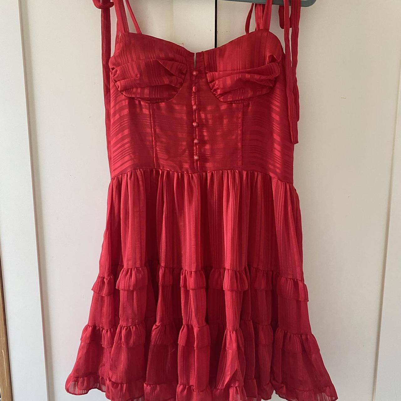 red dress tiered, adjustable straps, from brand... - Depop