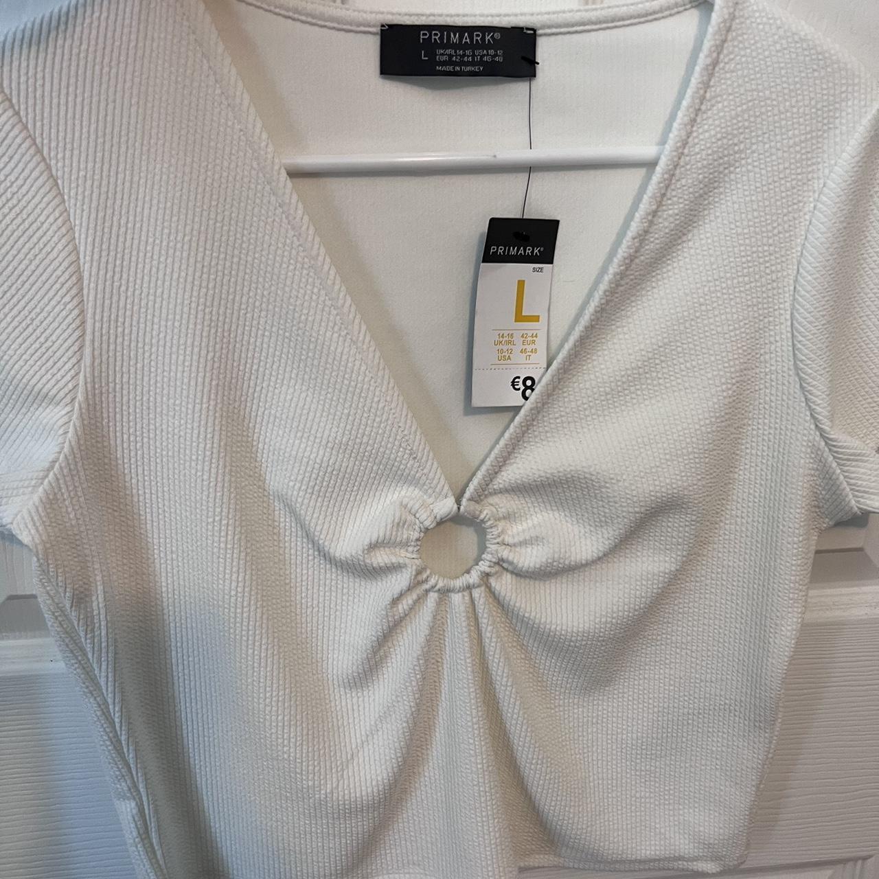 White Primark Key Ring Hole Tee. Ribbed. UK size L.... - Depop