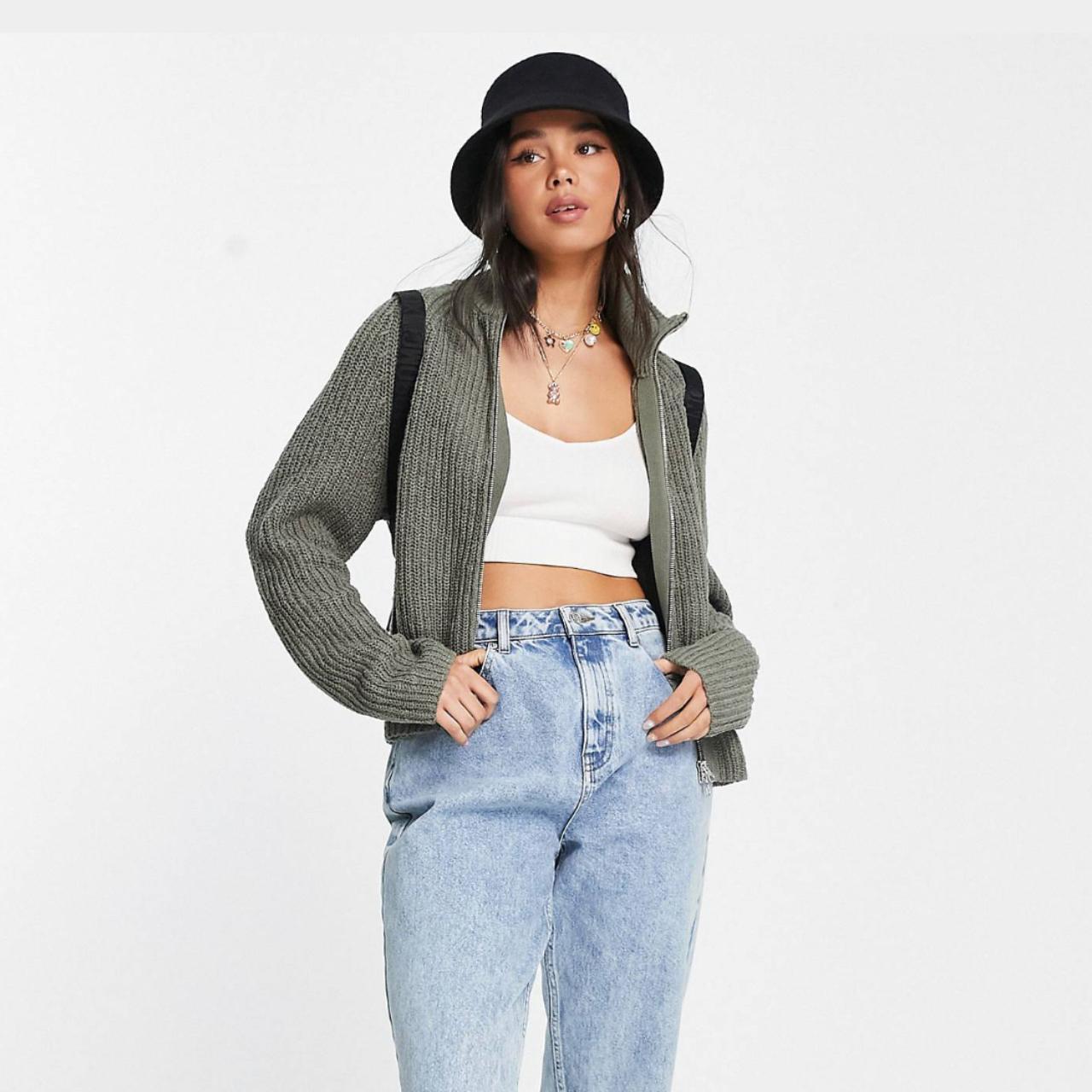 Weekday live double zip through knitted cardigan... - Depop