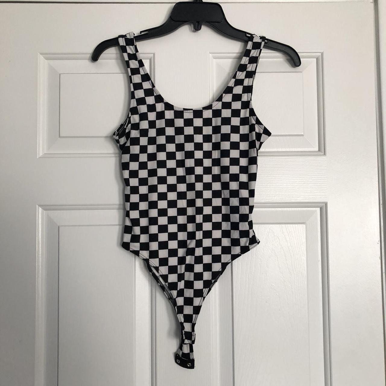 Checkerboard body suit! Soft n stretchy material Hi... - Depop