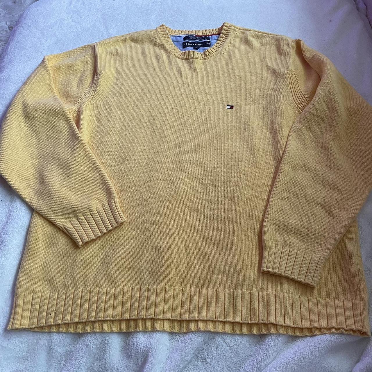 baggy yellow tommy hilfiger sweater size large... - Depop