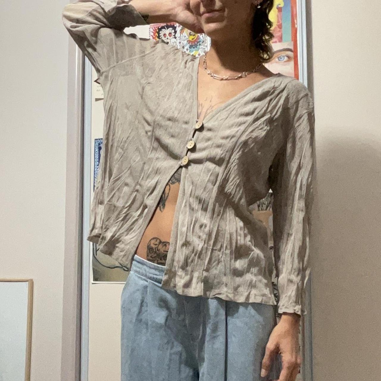 Absolutely gorgeous sheer beige mesh top. Bottom up... | Depop