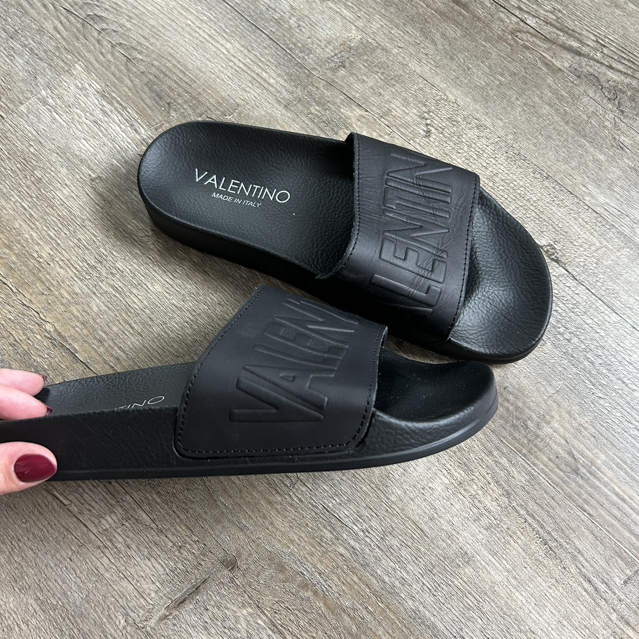Valentino Slides - Black Leather -gently used but... - Depop