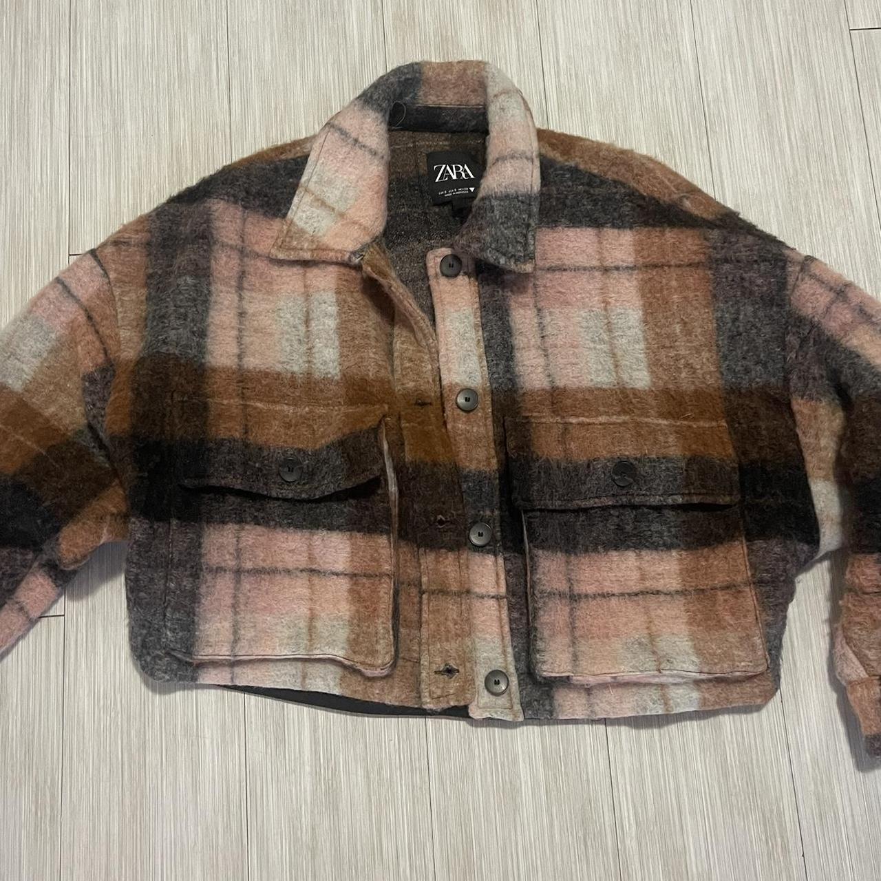 Zara wool cropped pink and brown shacket - Depop