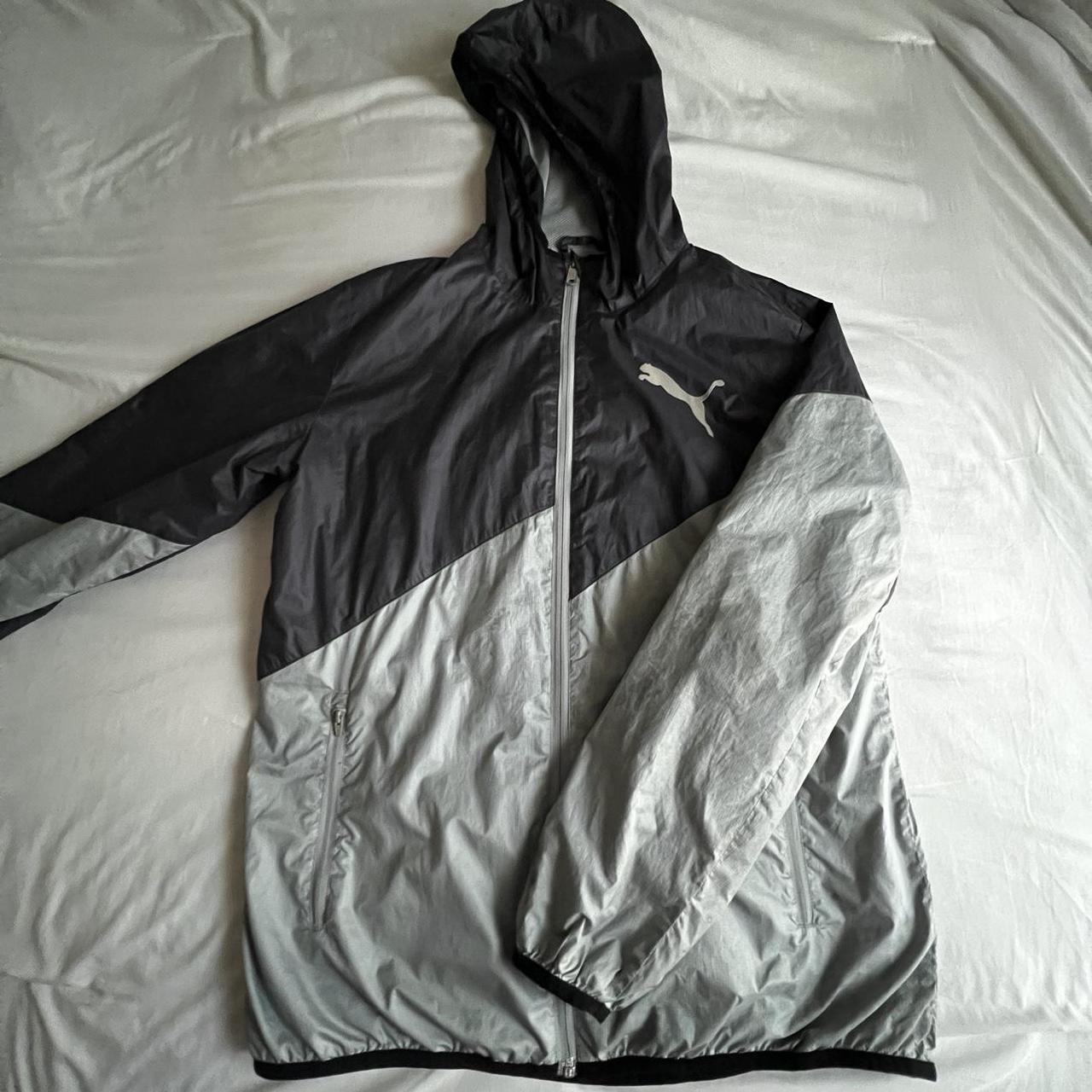 Puma Women's Grey and Navy Jacket | Depop