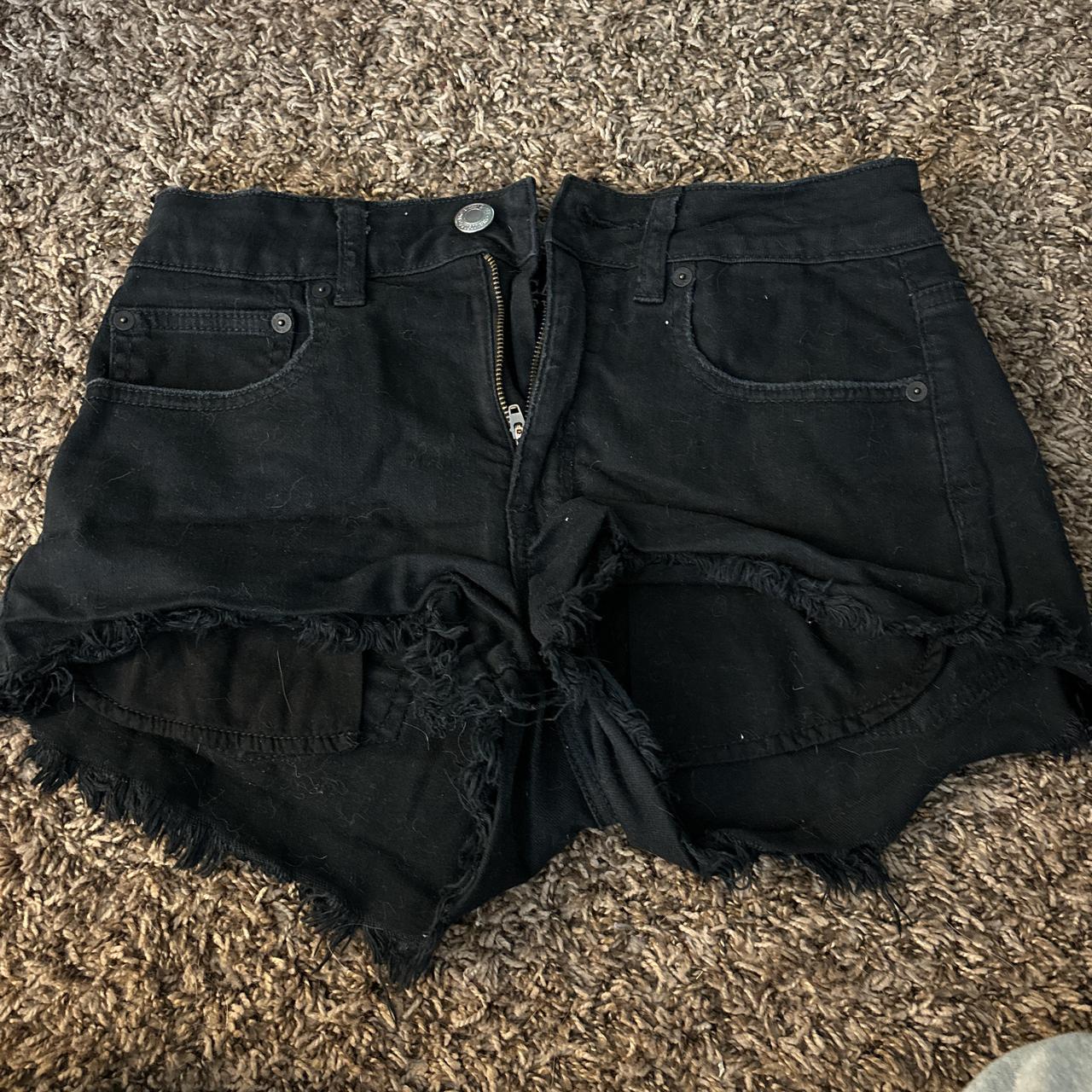 low rise black ripped denim jean shorts from... - Depop