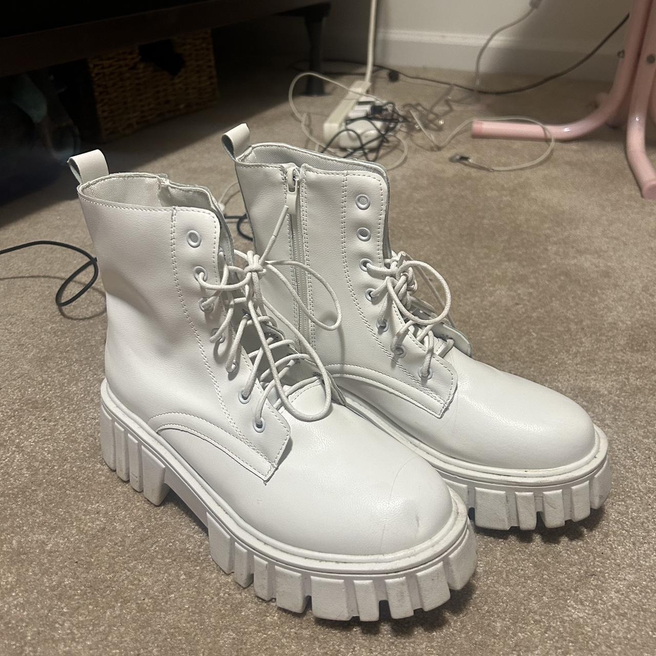White lace up boots Size 9/40 Great condition,... - Depop
