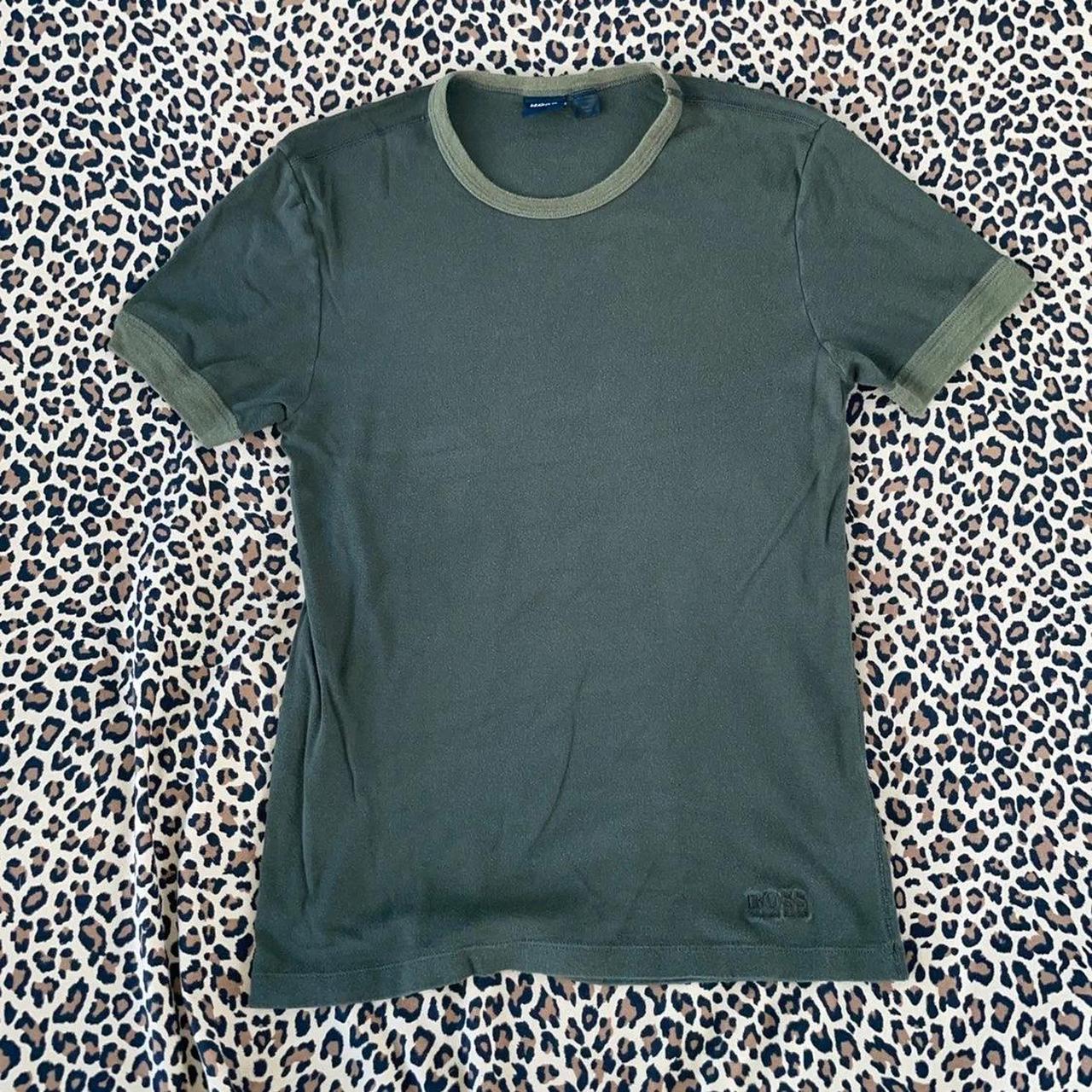 Hugo Boss Medium Ringer Short Sleeved Hunter Green T... - Depop