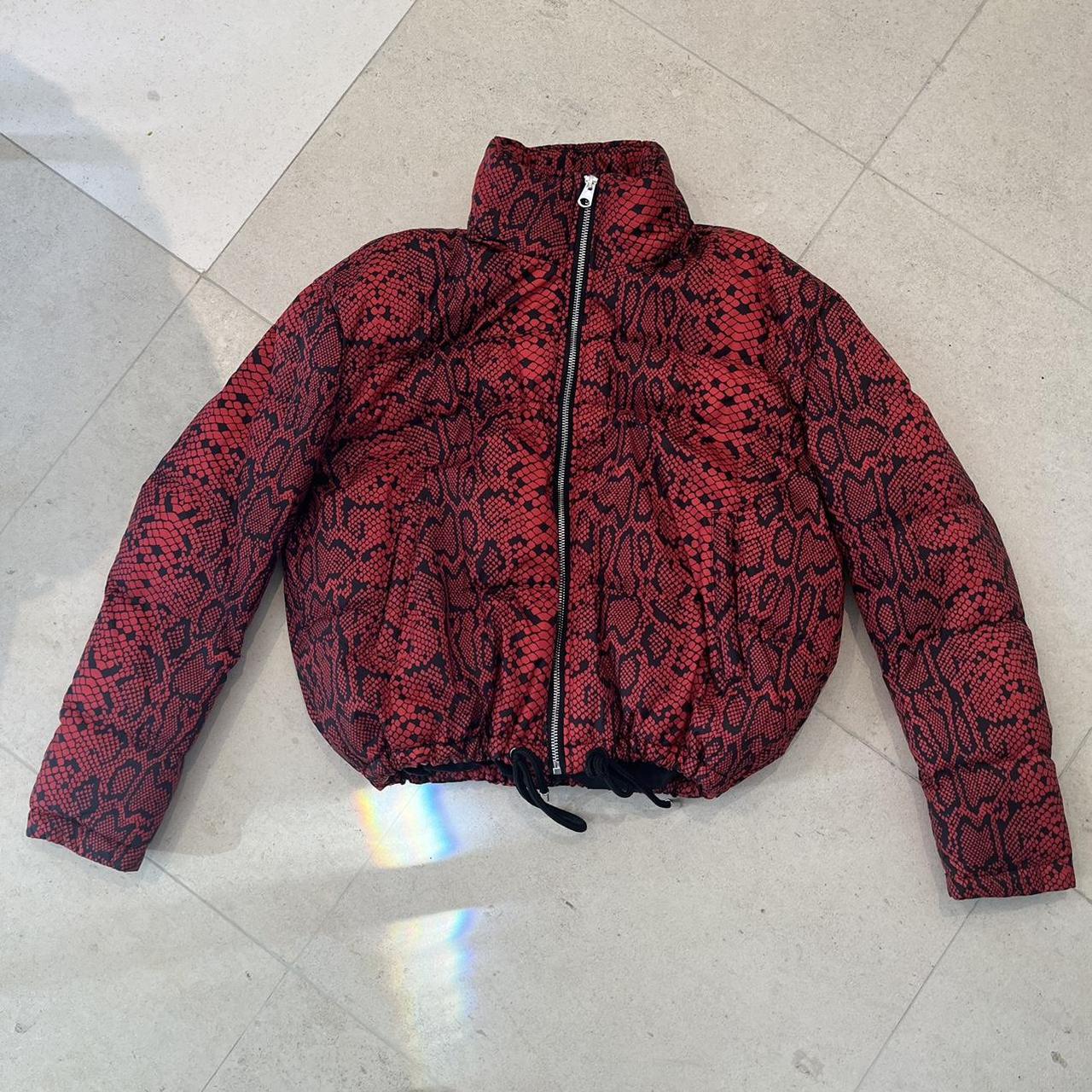 Red snake print puffer jacket- Zara women Perfect... - Depop