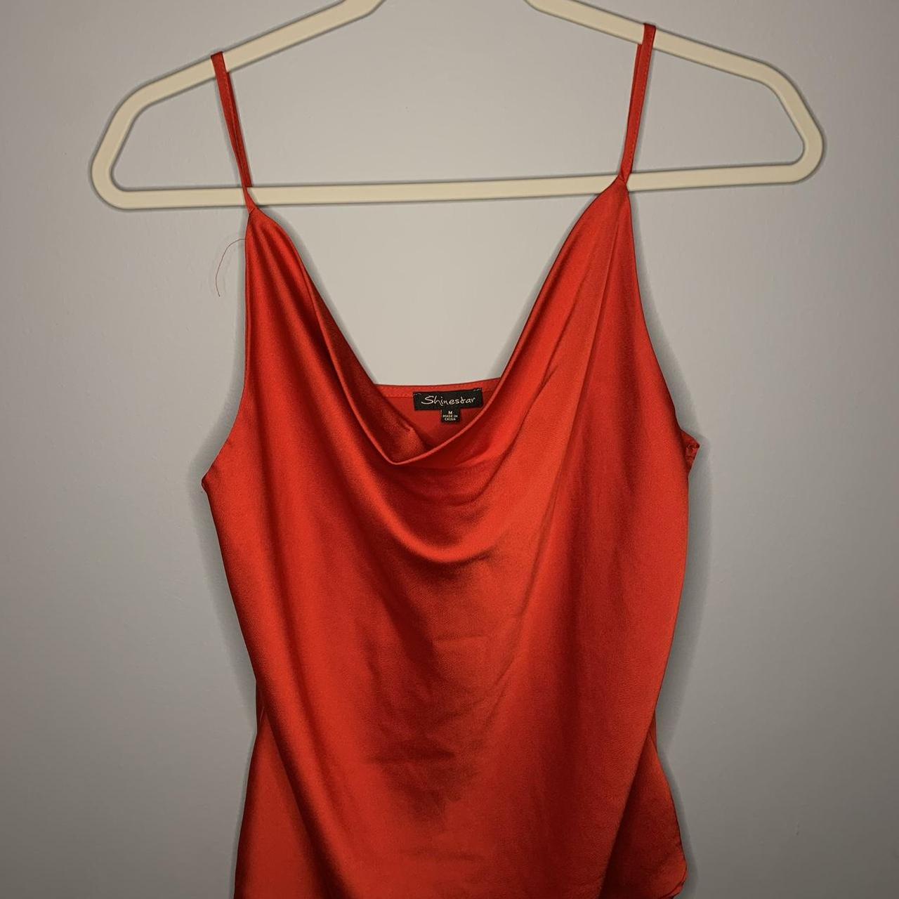 Red silk blouse, wore once. Straps are adjust and... - Depop