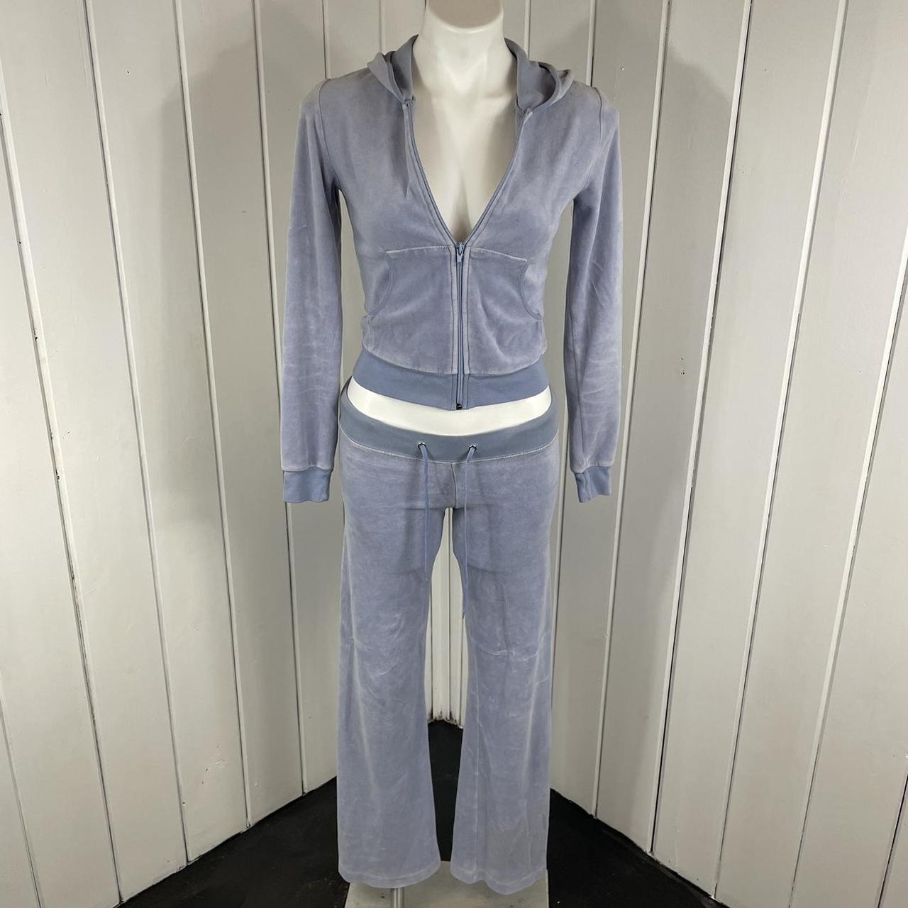 Y2K periwinkle velour low rise tracksuit Size... - Depop