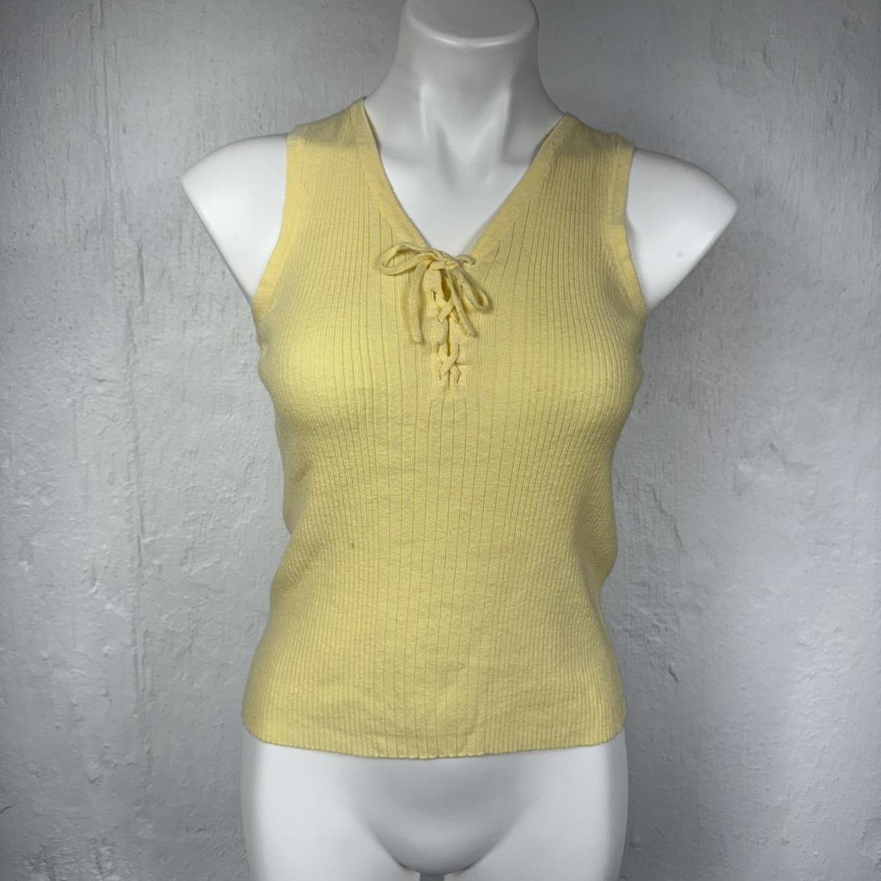 Y2K/90’s yellow rib knit tie up tank top Size... - Depop