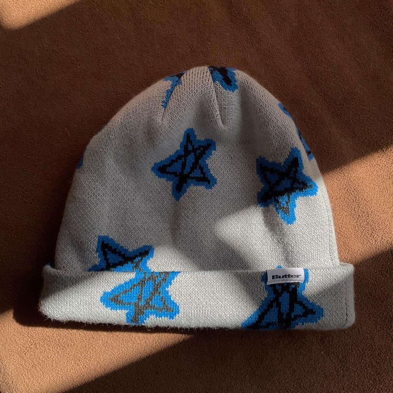 blue black grey star butter beanie - Depop
