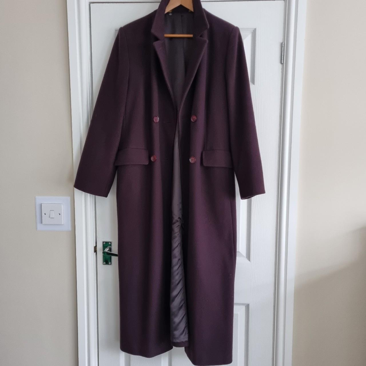 Vintage long wool coat Burgundy XL 14 16 18 - Depop
