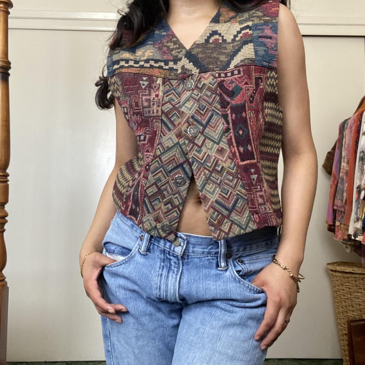 - patterned vest top - size M but can fit S too - in... - Depop