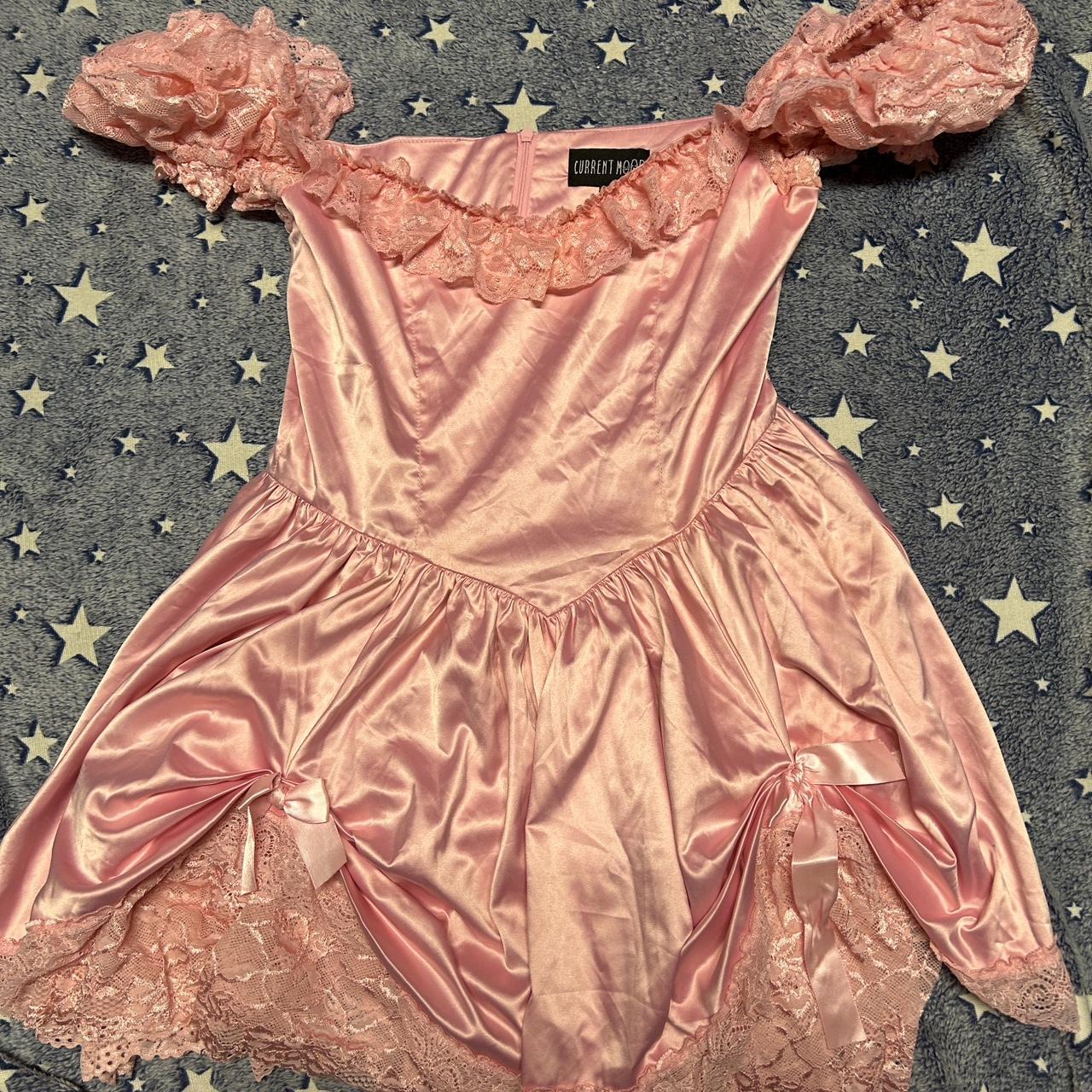 dollskill pink silk bow lace dress size: medium - Depop