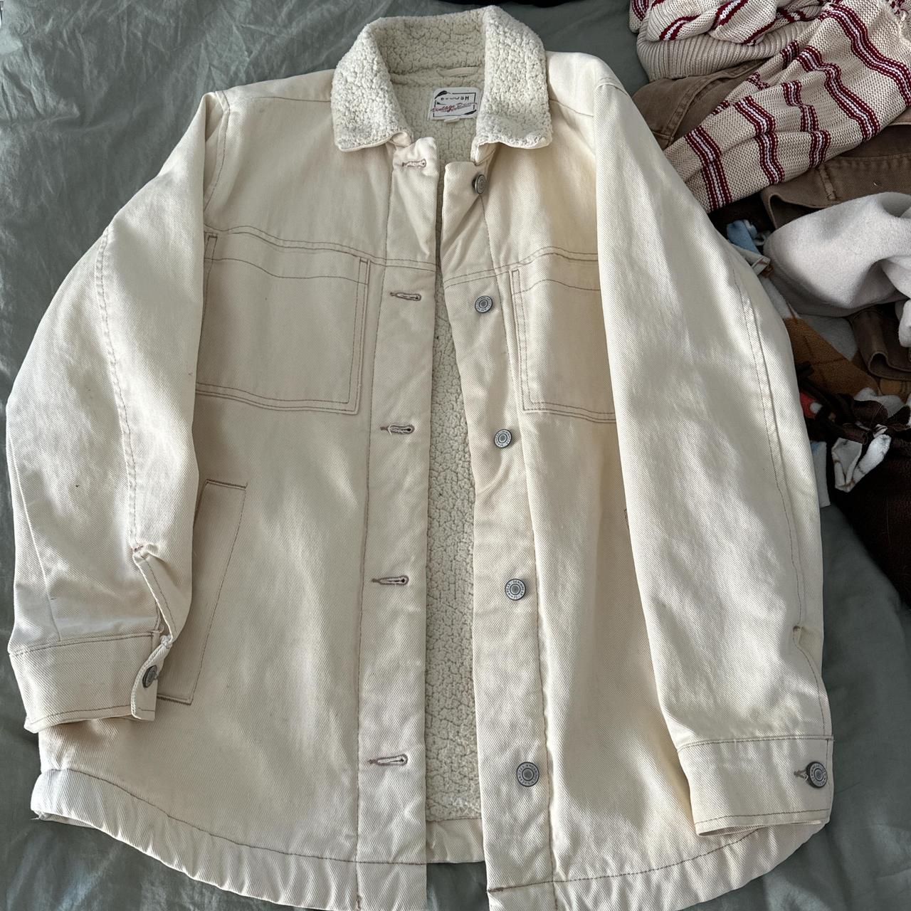 Cream Colored Long Coat Size: S - Depop