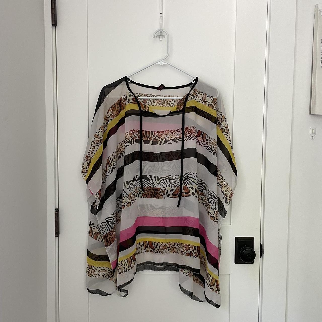 Multi-print sheer beach cover up! - Size: not marked... - Depop
